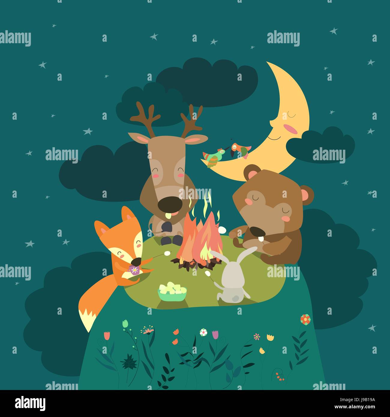 Animals resting around bonfire Stock Vector Image & Art - Alamy