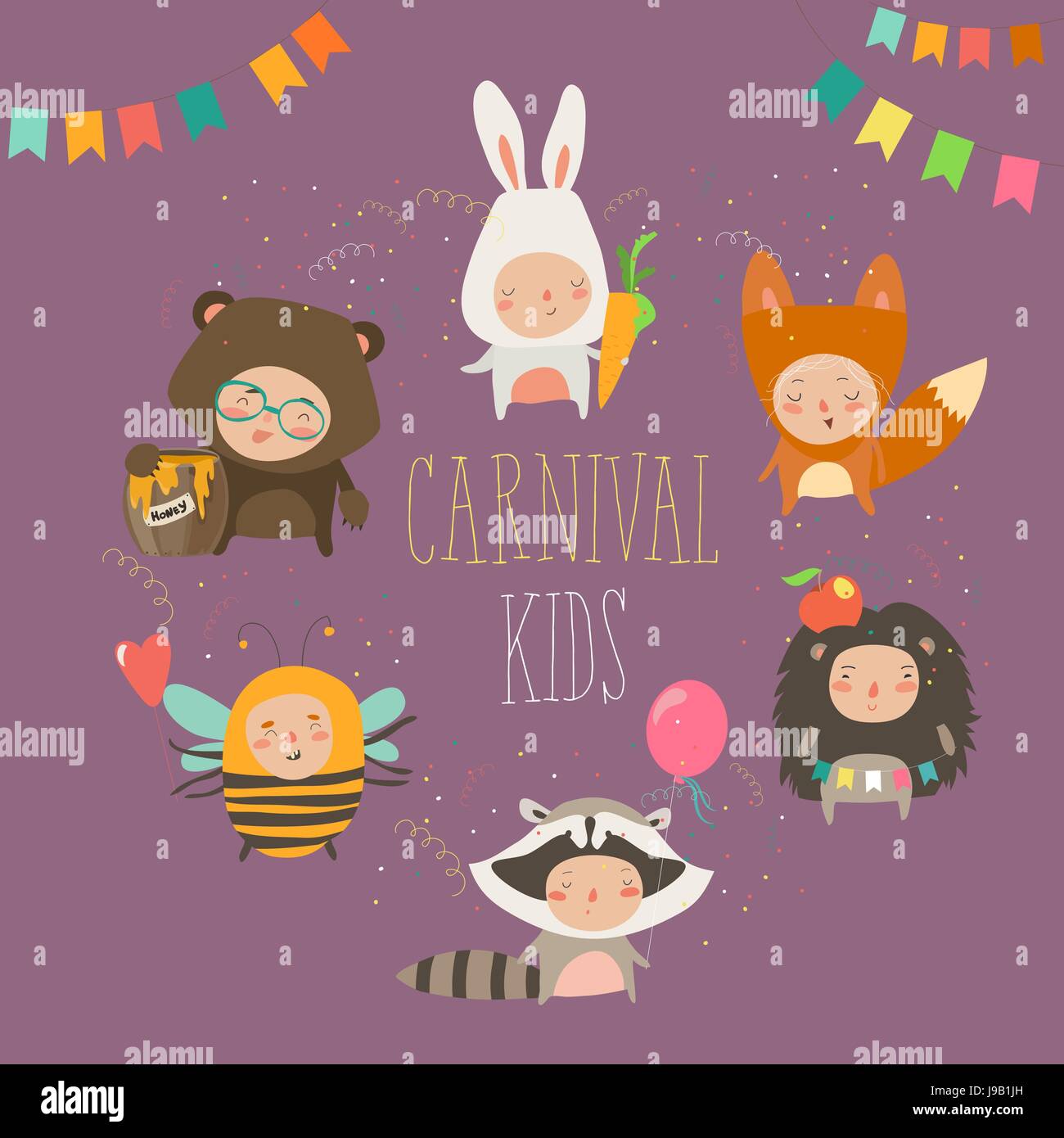 Set of cute kids wearing animal costumes Stock Vector Image & Art - Alamy
