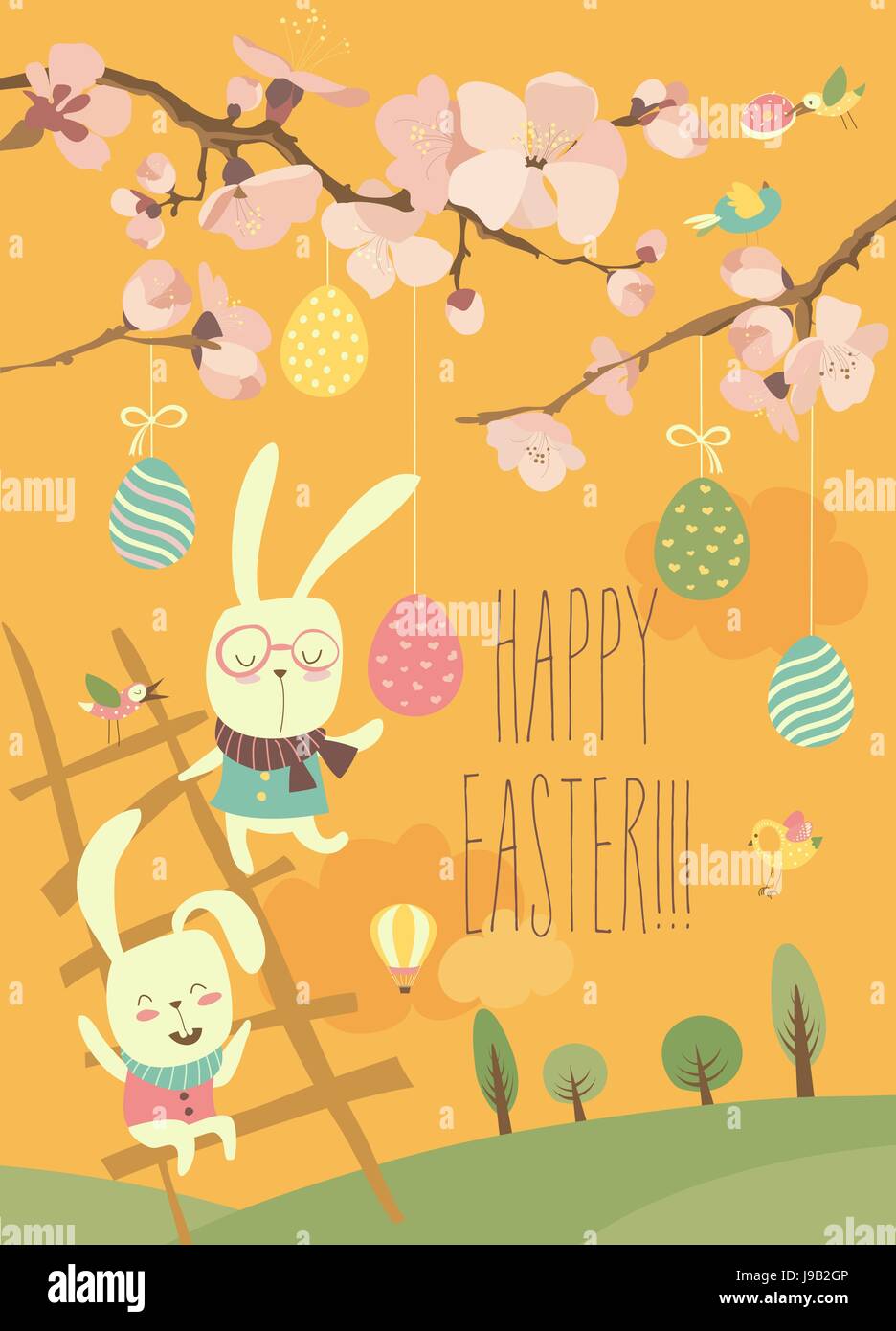 Flowering tree with bird Stock Vector Images - Alamy