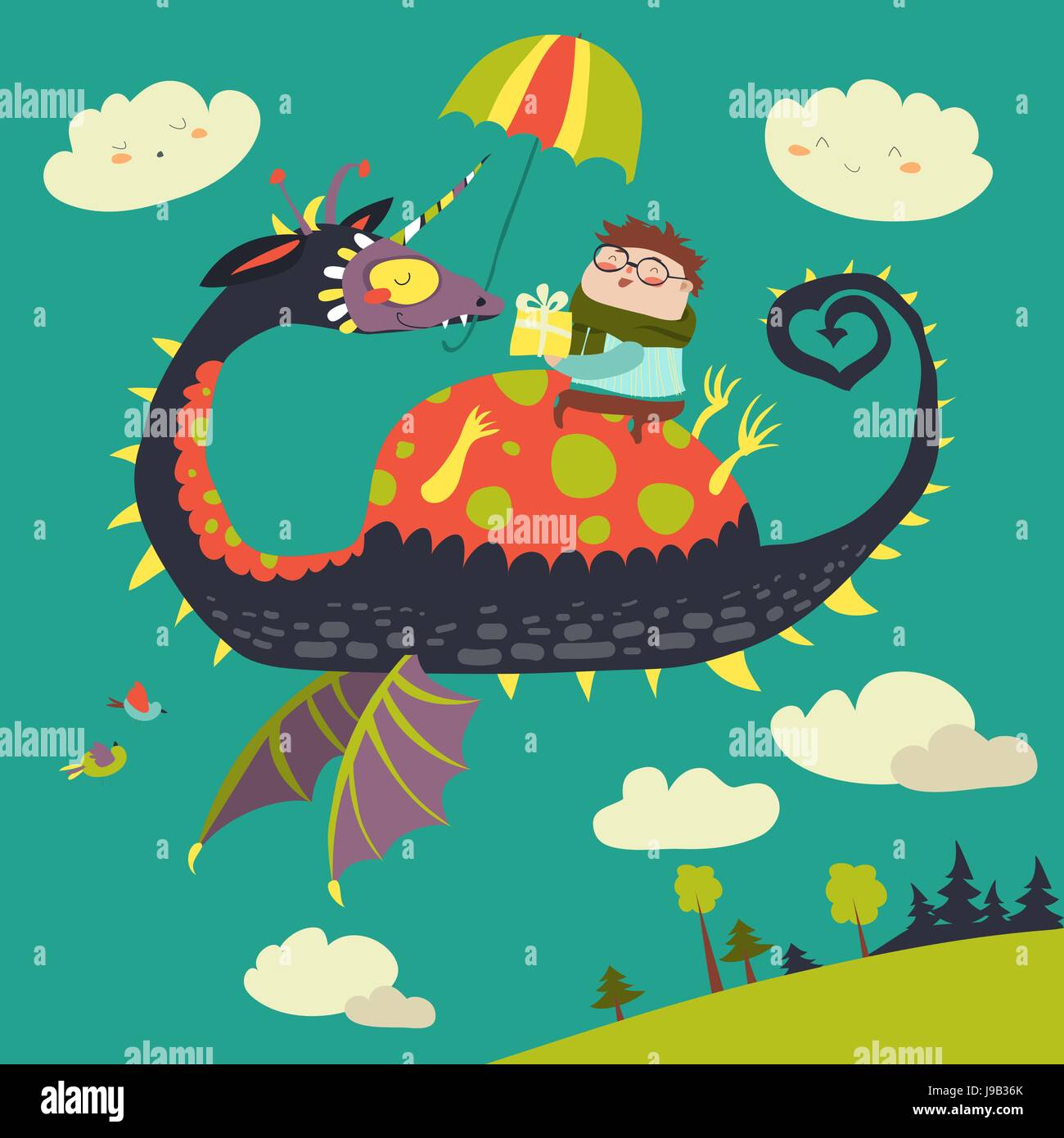 Little boy sitting on the dragon Stock Vector Image & Art - Alamy