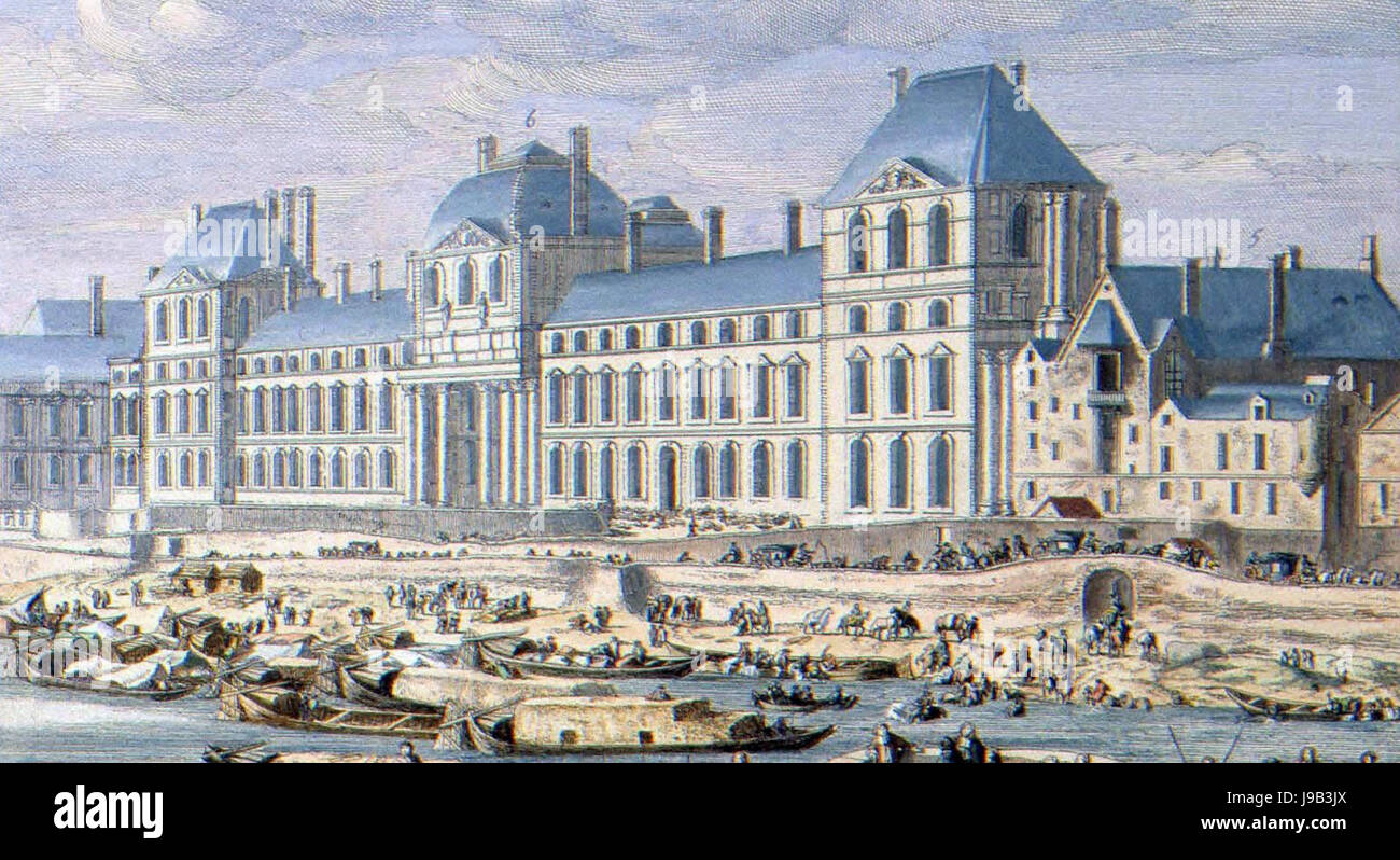 South facade of the Louvre by Le Vau about 1665, detail from a painting ...