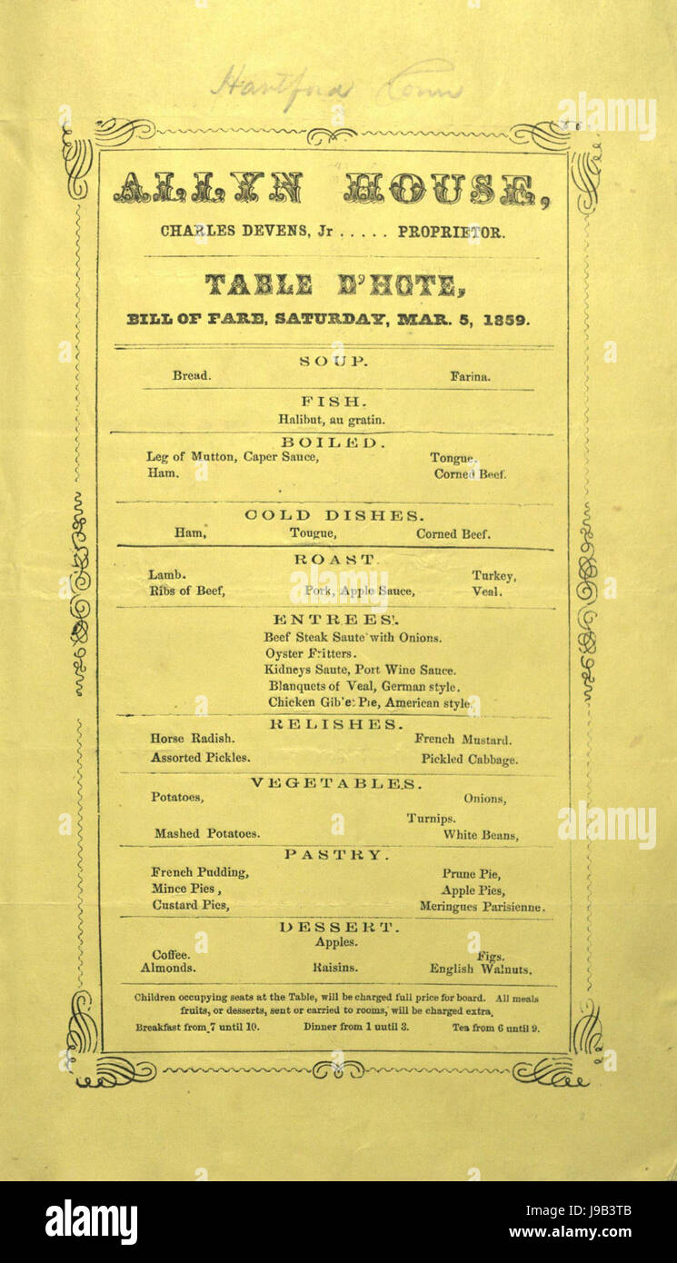 Old Food Menu Allyn House 1895 Stock Photo - Alamy