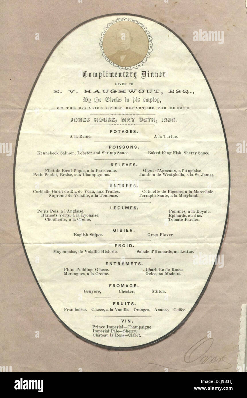 Old Food Menu Jones House 1860 Stock Photo - Alamy