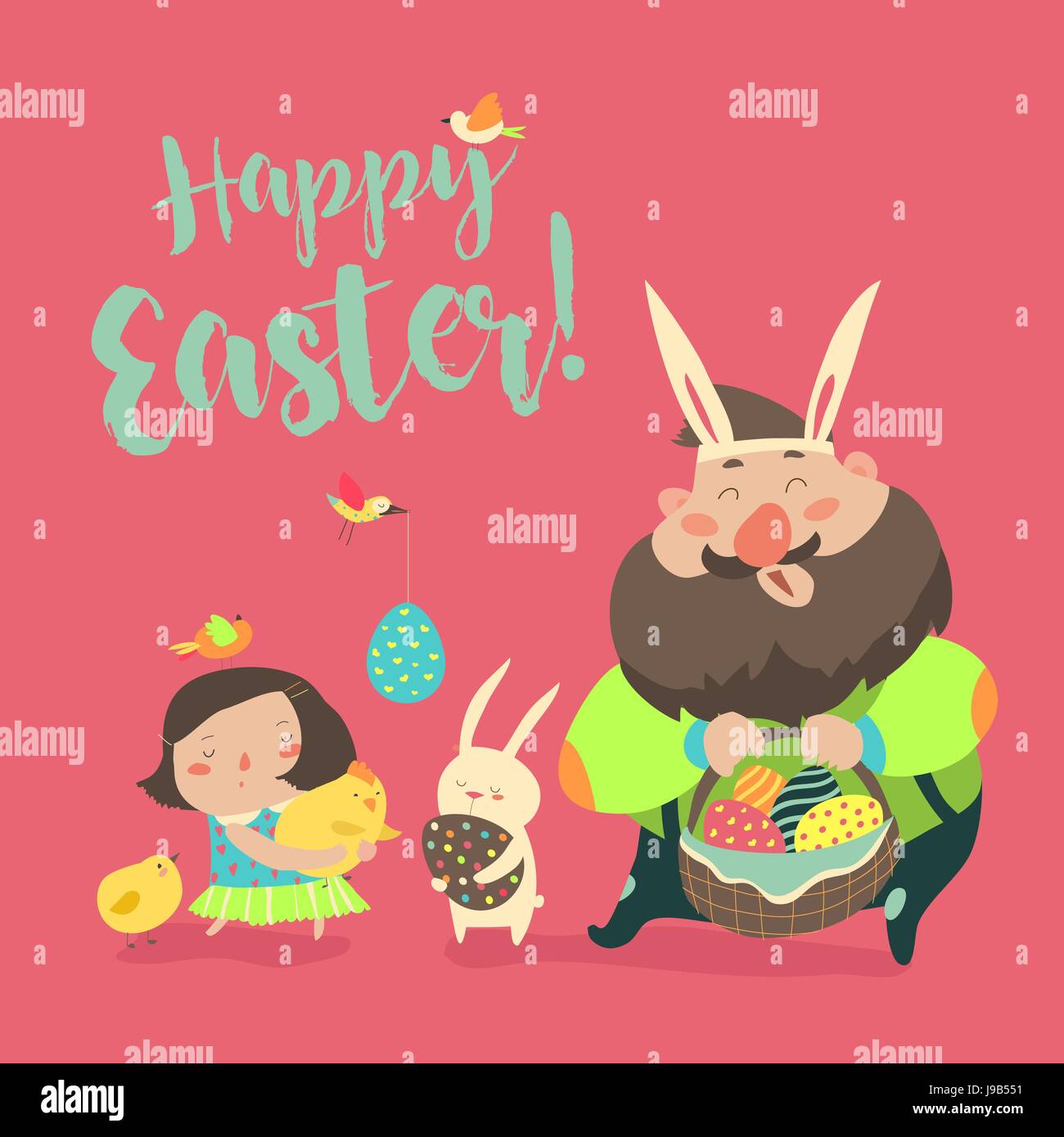 Happy father with daughter celebrating Easter Stock Vector Image & Art ...