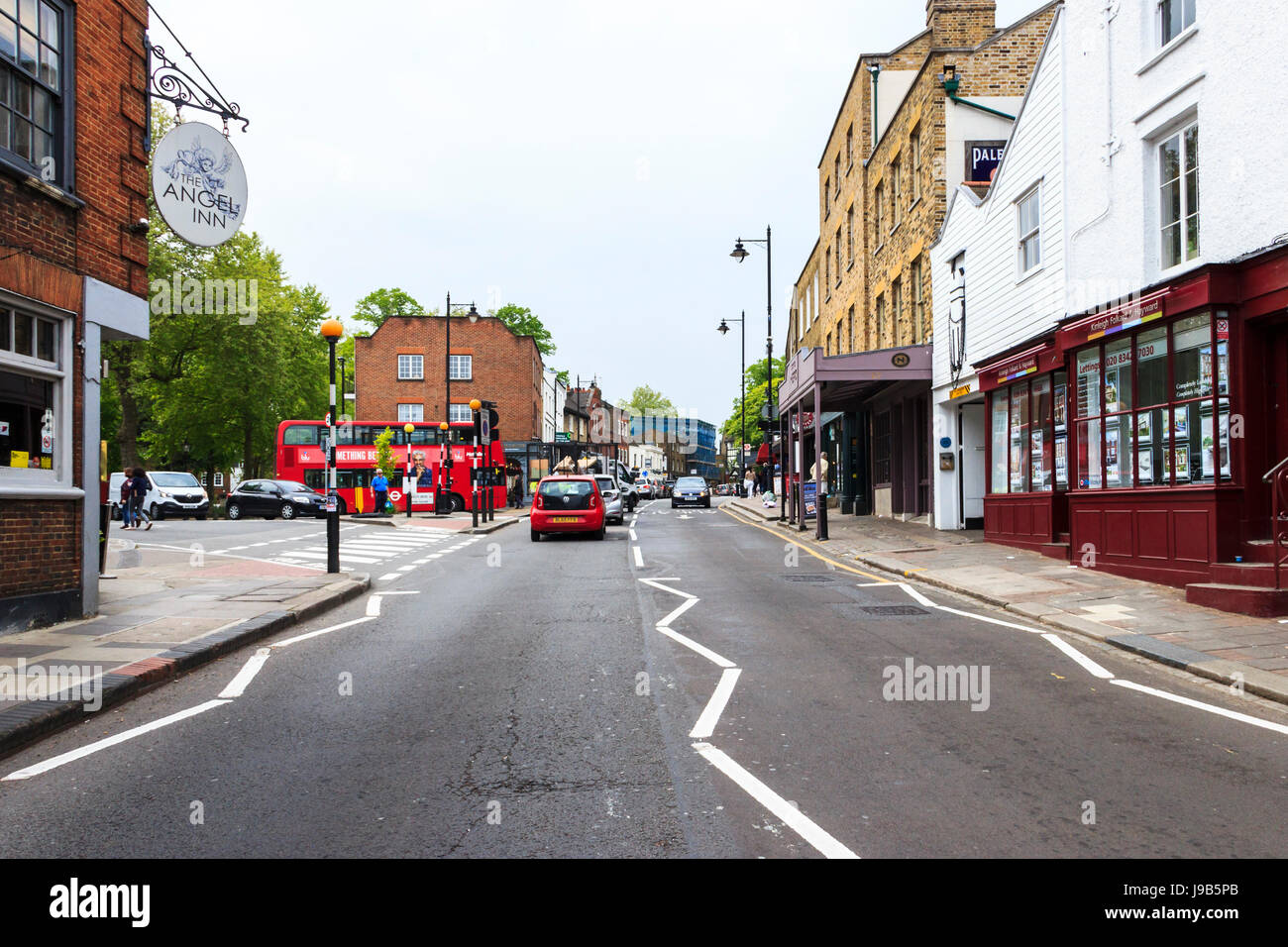 View north along Highgate High Street in Highgate Village, London, UK ...