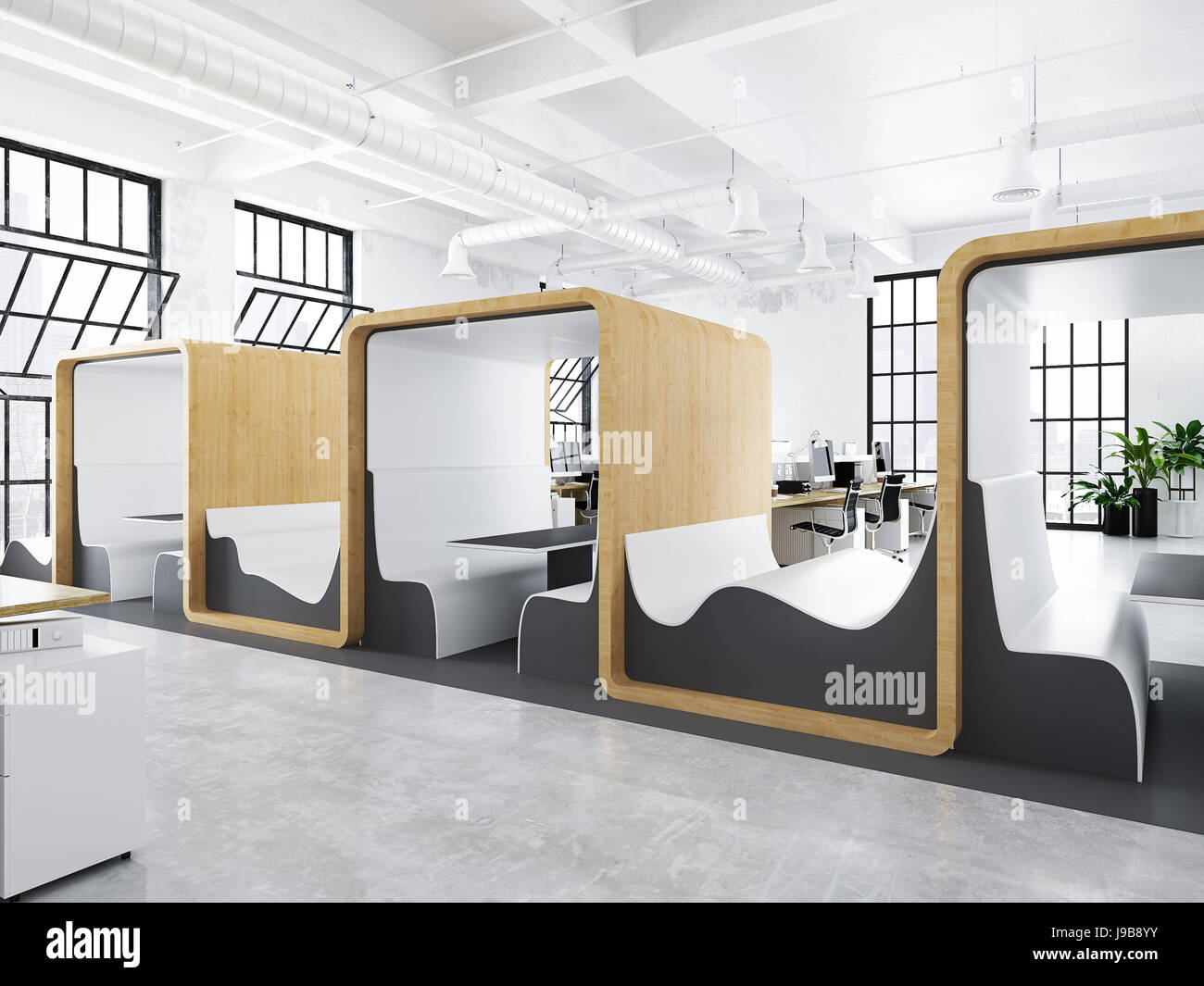 modern office with creative spaces. 3d rendering Stock Photo - Alamy