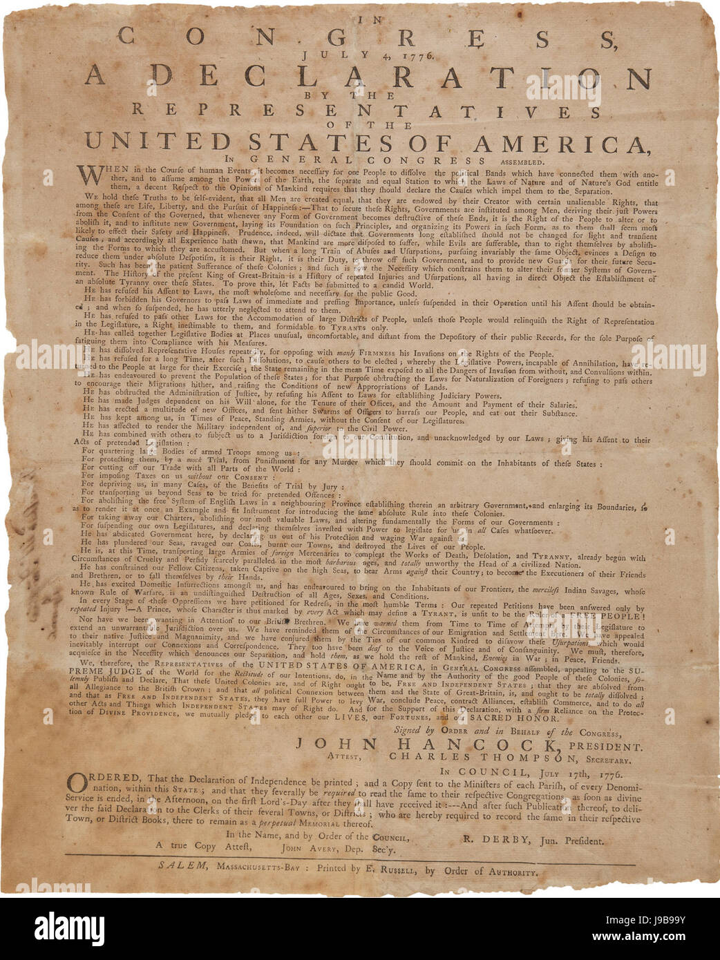 Declaration of independence 1776 hi-res stock photography and images ...