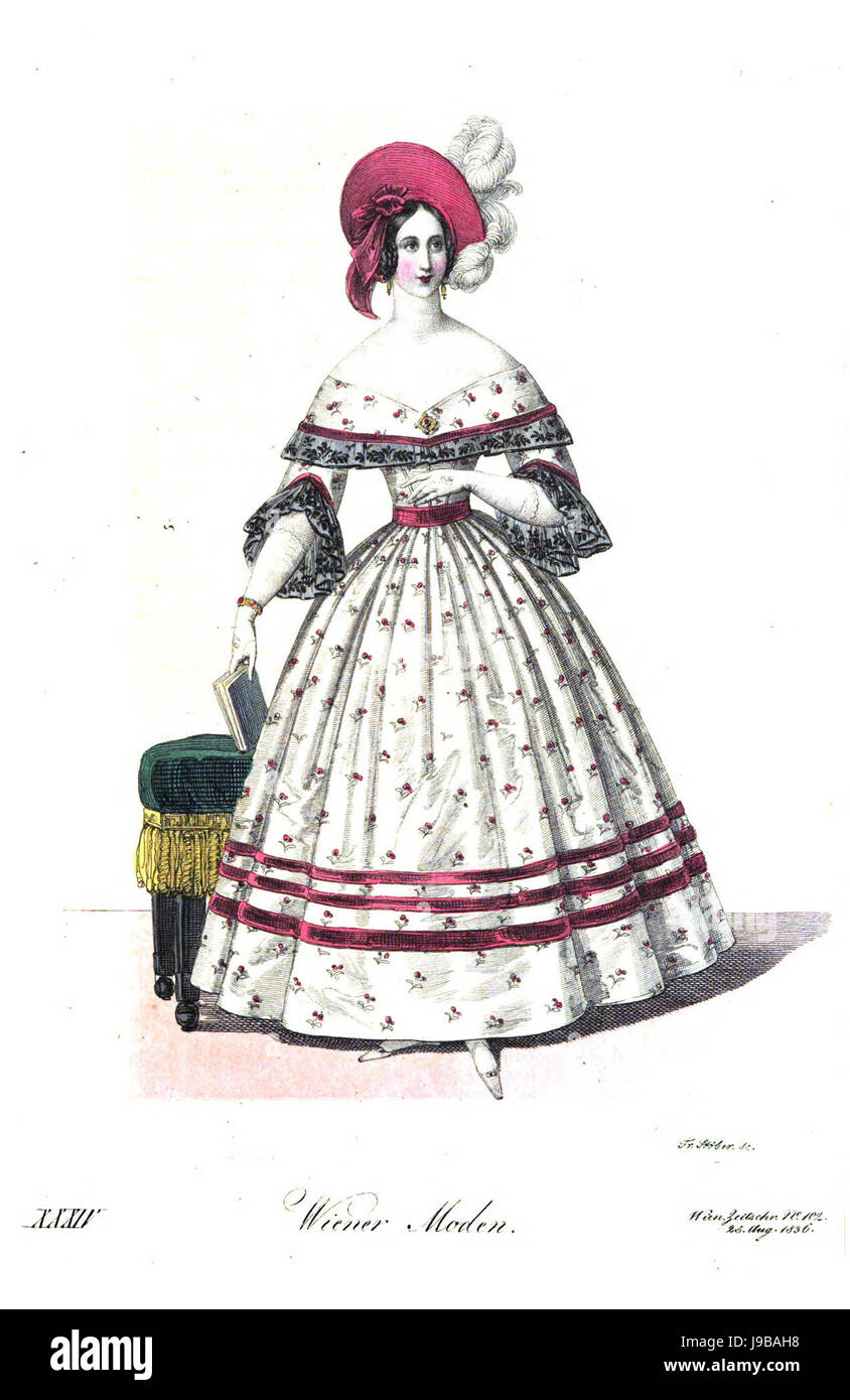 This image portrays the fashion styles popular in Vienna between 1836 ...