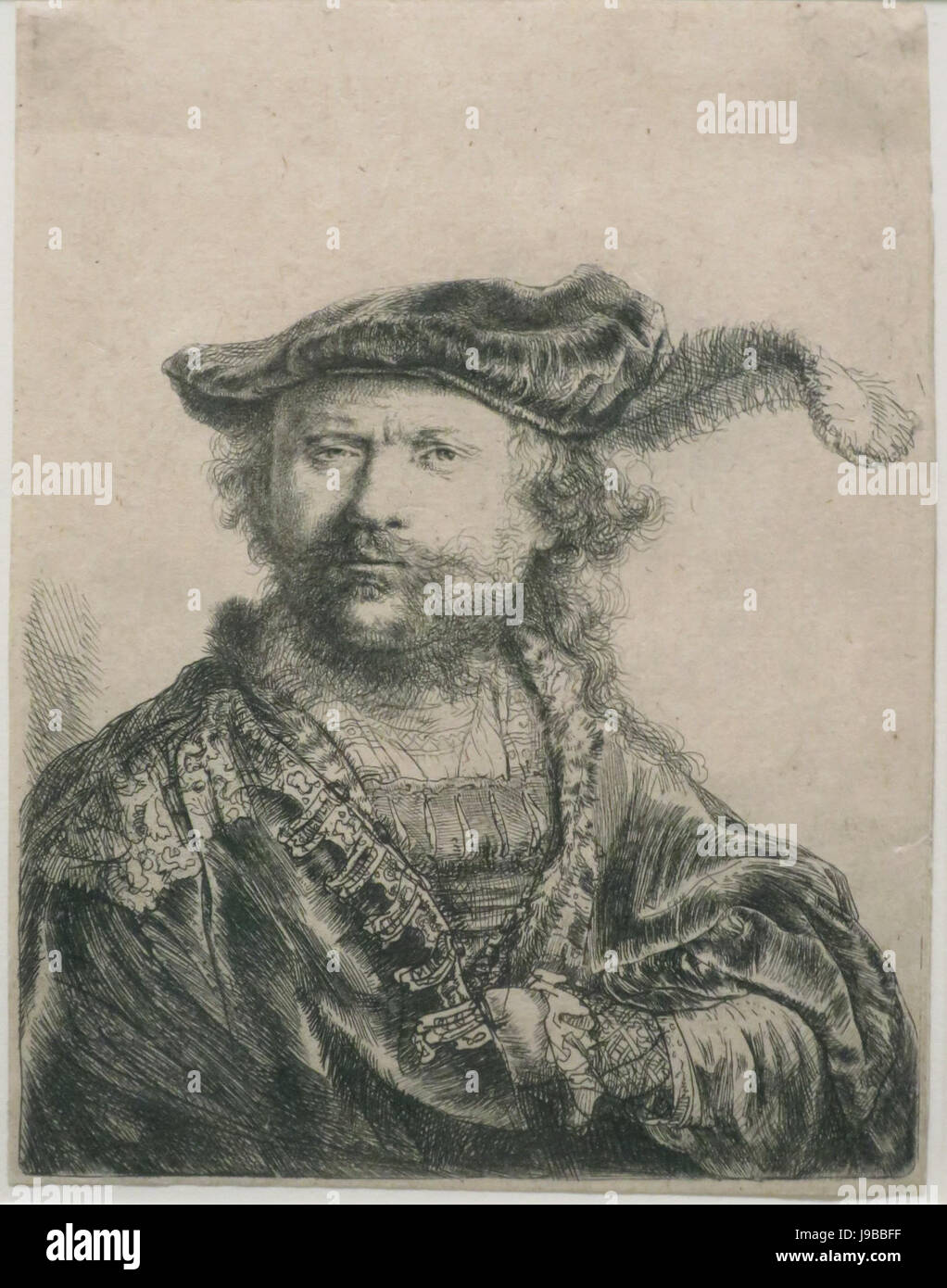 Rembrandt 'Rembrandt in a Hat with Feather', etching 1638, HMA Stock ...