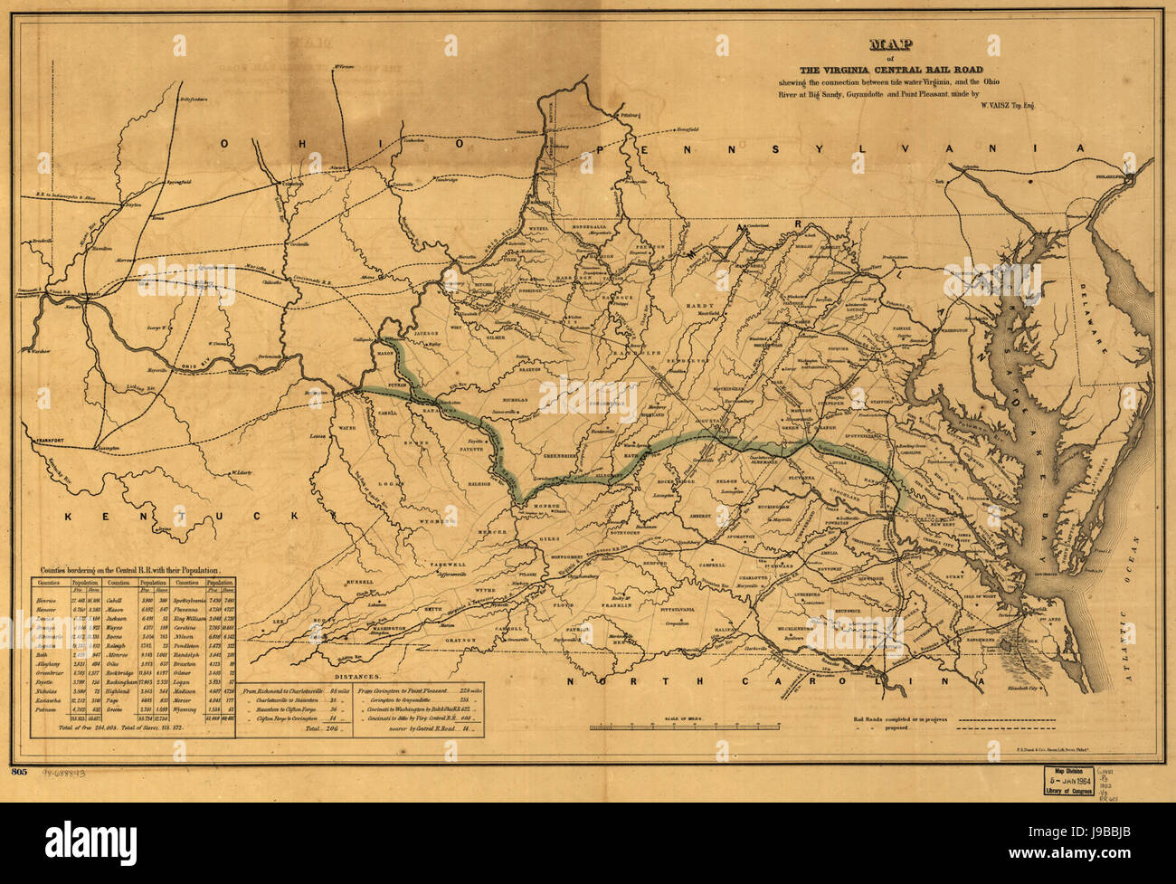 Virginia Central Map 1852 Stock Photo - Alamy