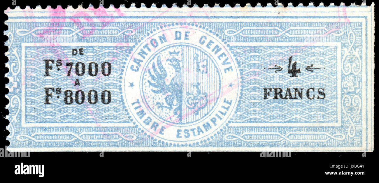 Switzerland Geneva 1887 revenue A7 4Fr 71 Stock Photo - Alamy