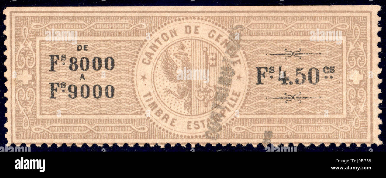 Switzerland Geneva 1887 revenue A8 4.50Fr 82 Stock Photo - Alamy