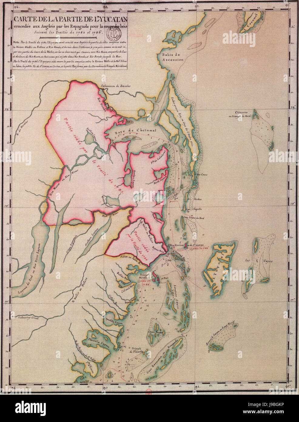 1790 map of British territory in the Yucatan Stock Photo - Alamy