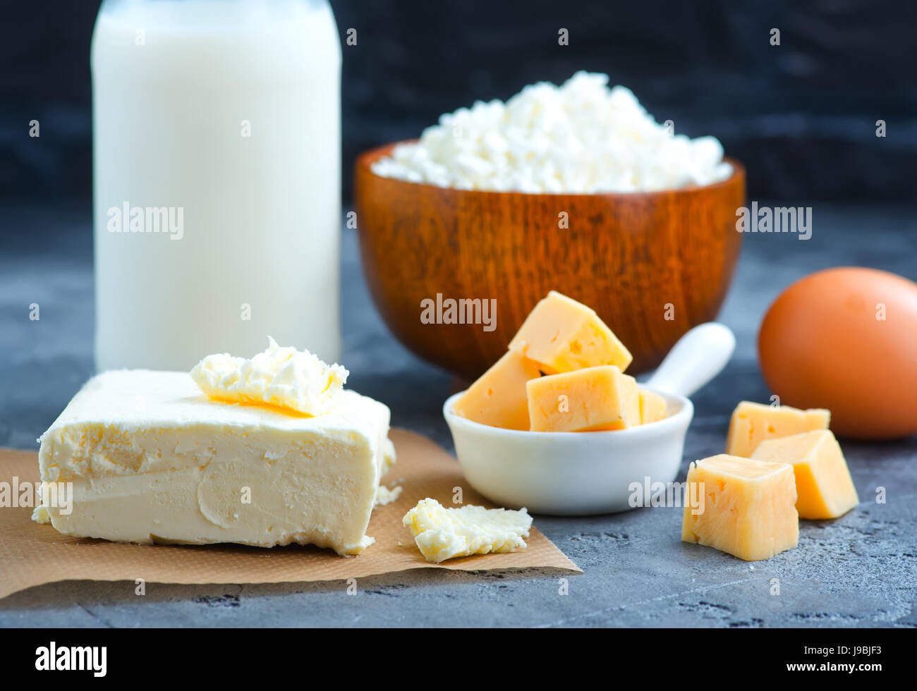 milk,butter and cheese on a table. Stock photo Stock Photo - Alamy