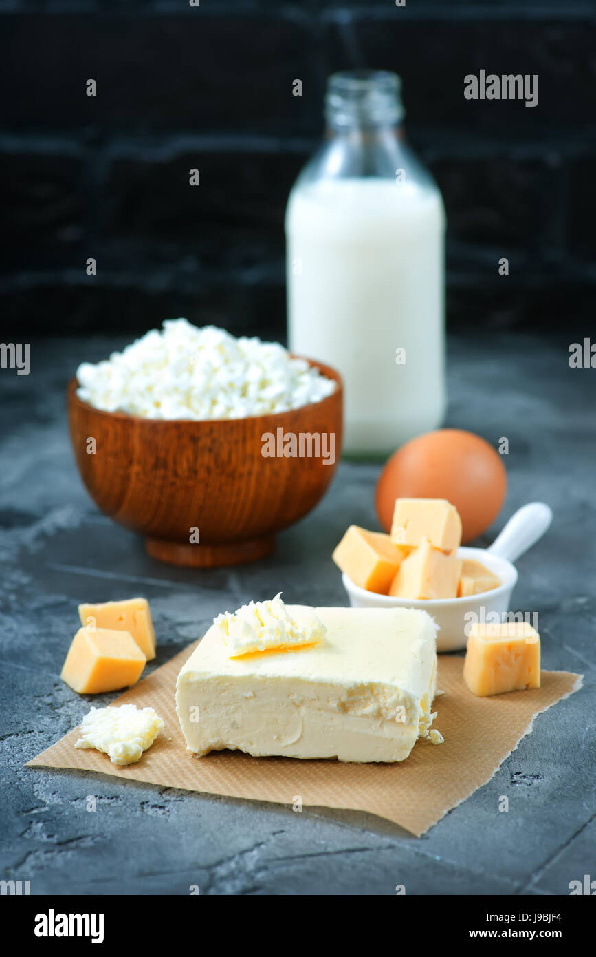 milk,butter and cheese on a table. Stock photo Stock Photo - Alamy