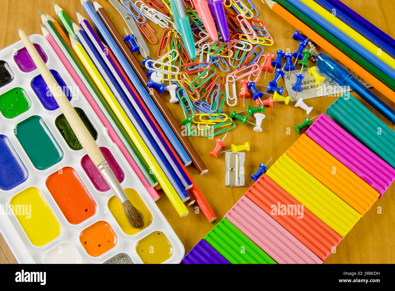 bright school belonging, office commodities Stock Photo - Alamy