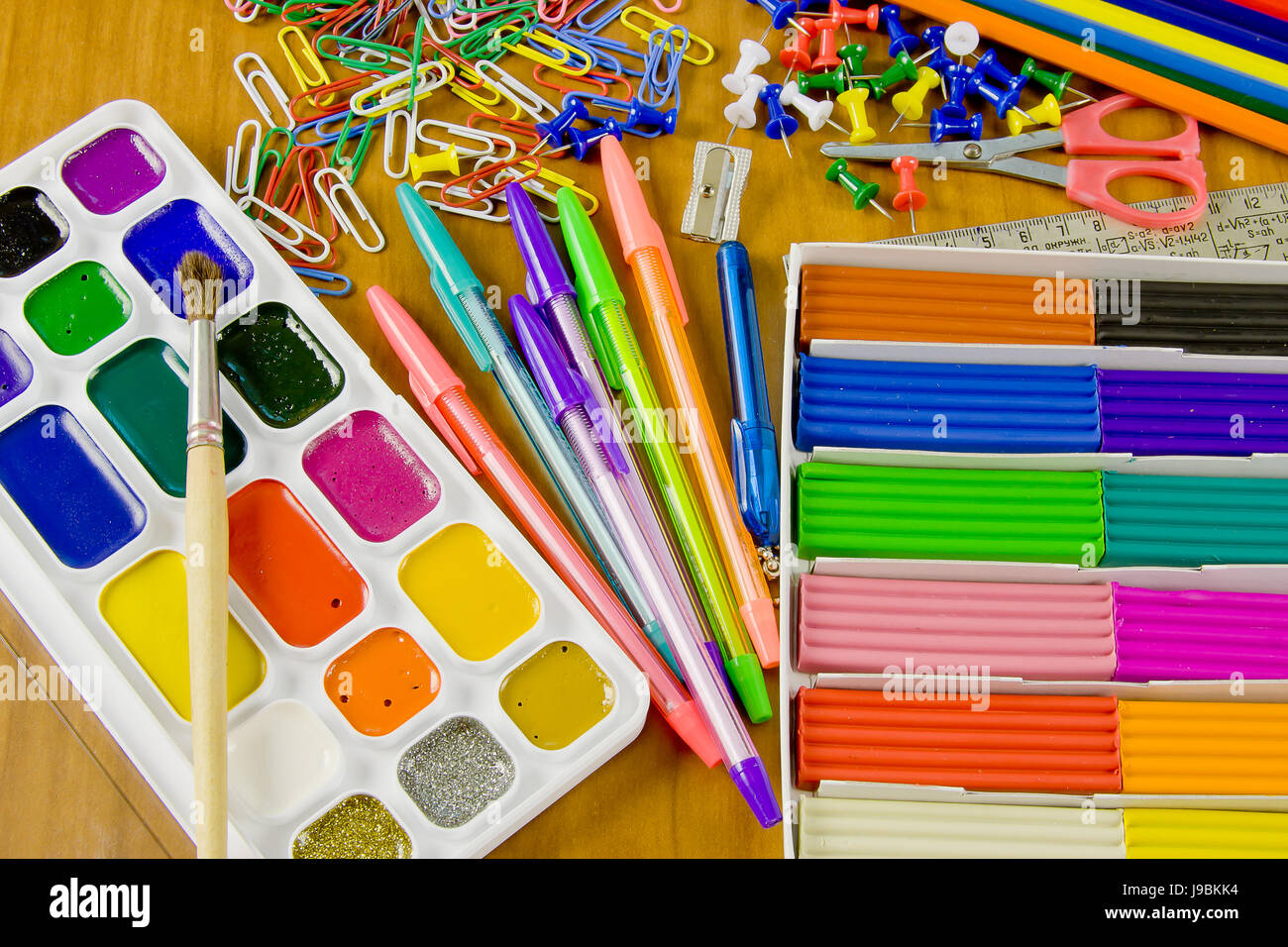 bright school belonging, office commodities Stock Photo - Alamy