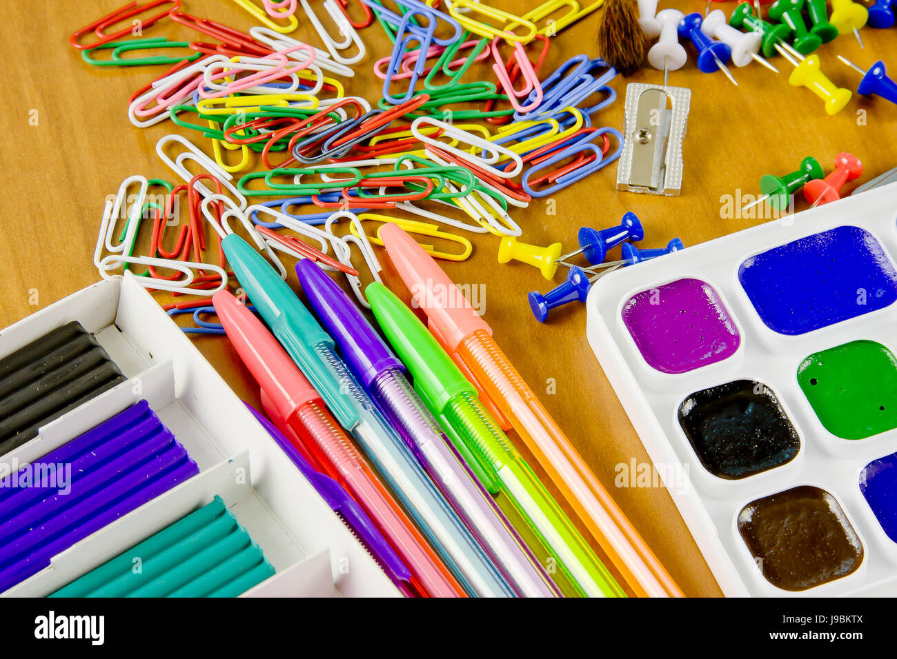 bright school belonging, office commodities Stock Photo - Alamy