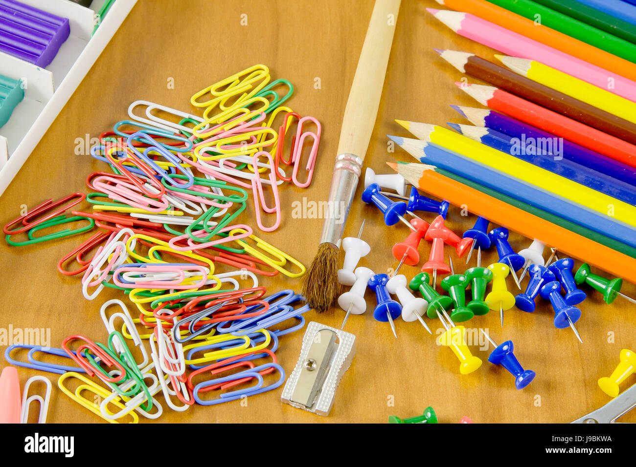bright school belonging, office commodities Stock Photo - Alamy