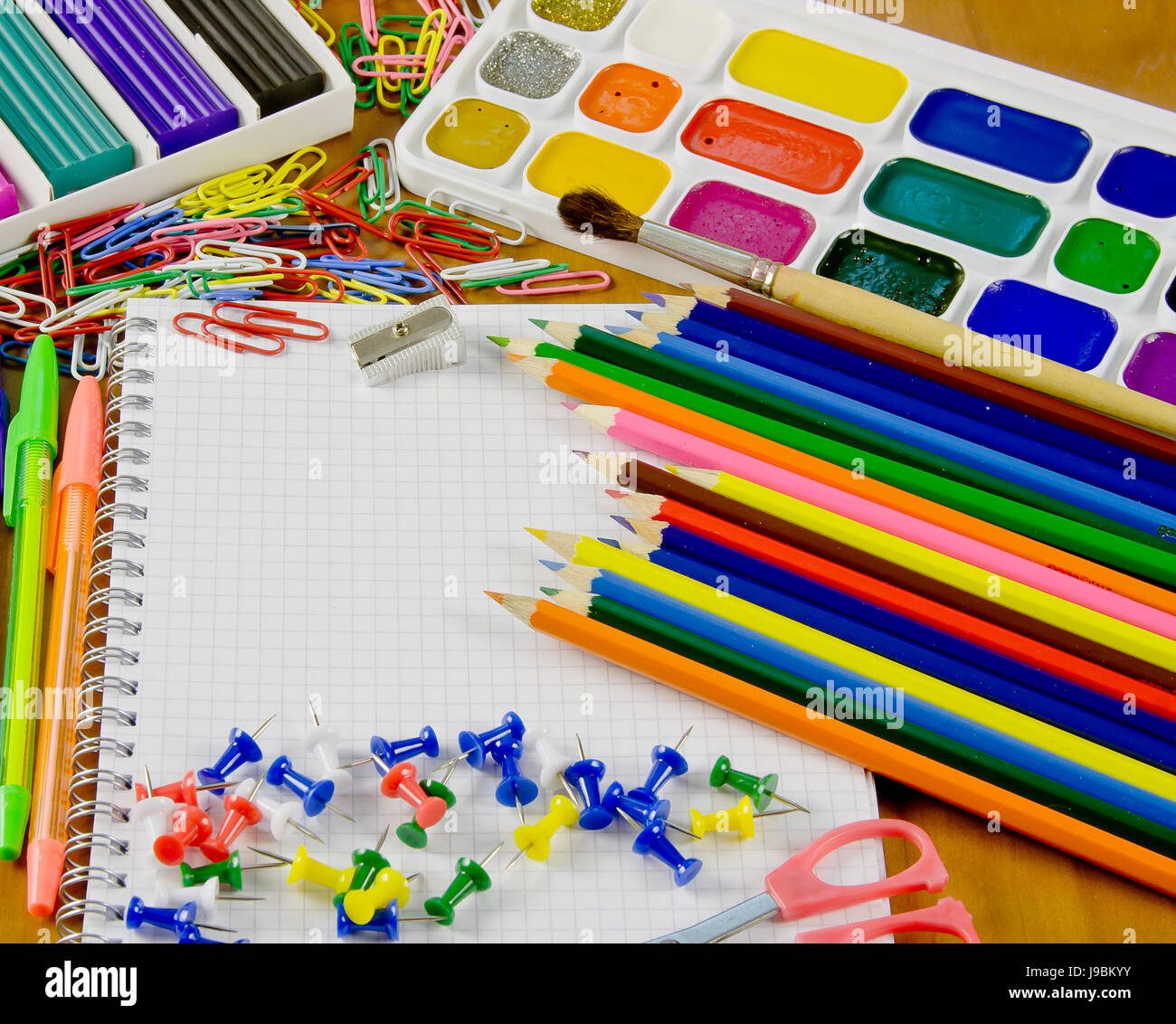 bright school belonging, office commodities Stock Photo - Alamy