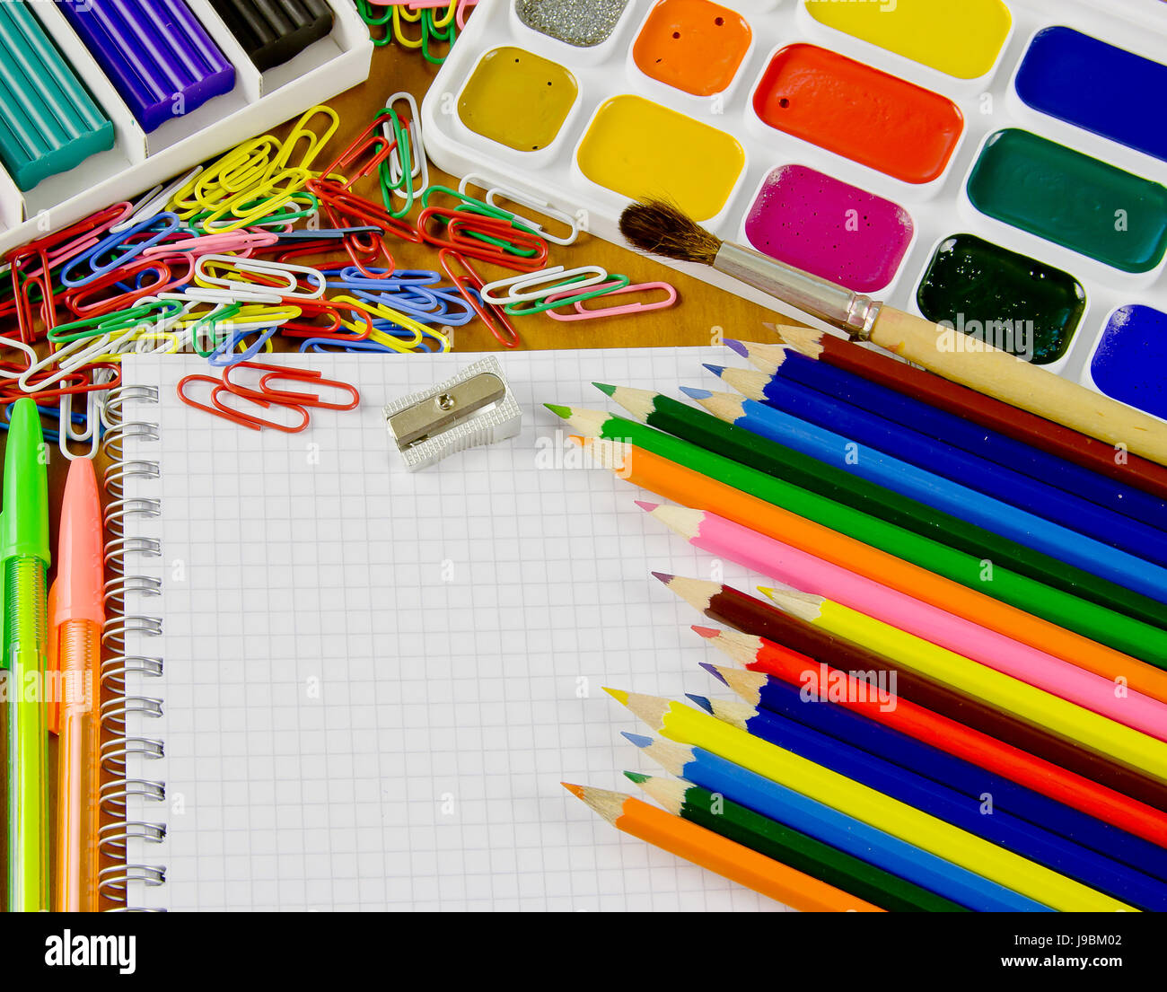 bright school belonging, office commodities Stock Photo - Alamy