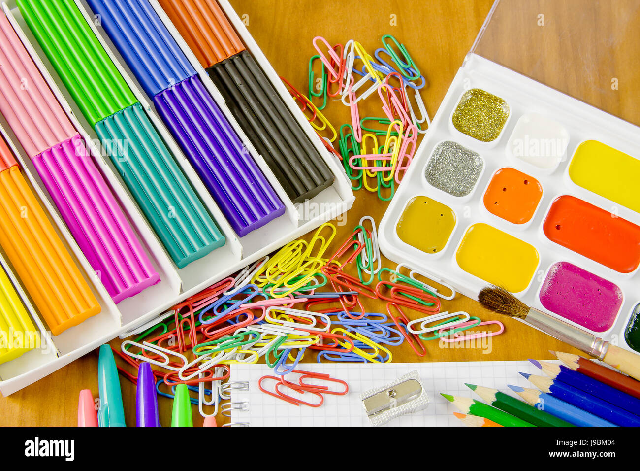 bright school belonging, office commodities Stock Photo - Alamy