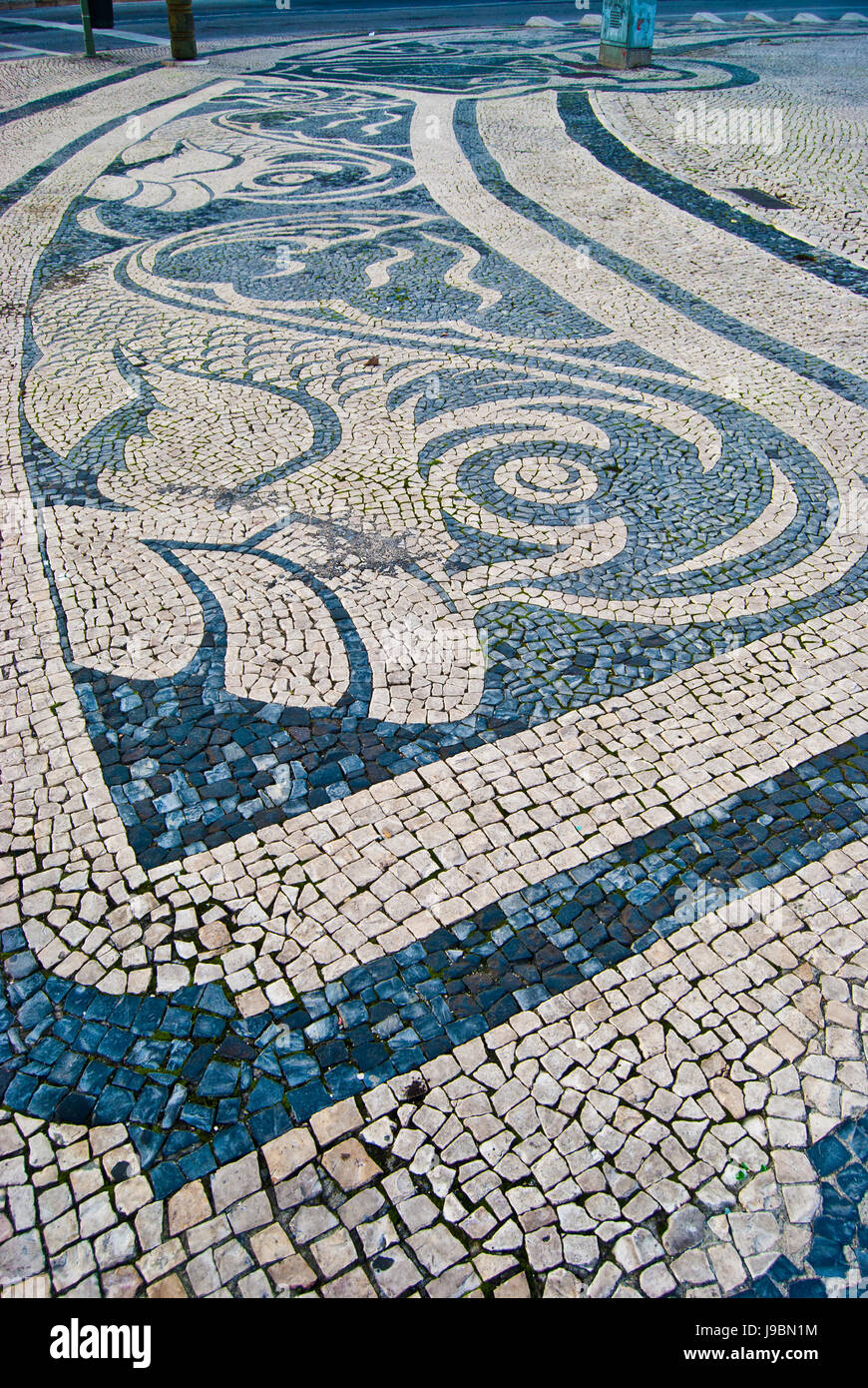 detail, art, stone, fish, europe, pavement, tiles, decoration, style of ...