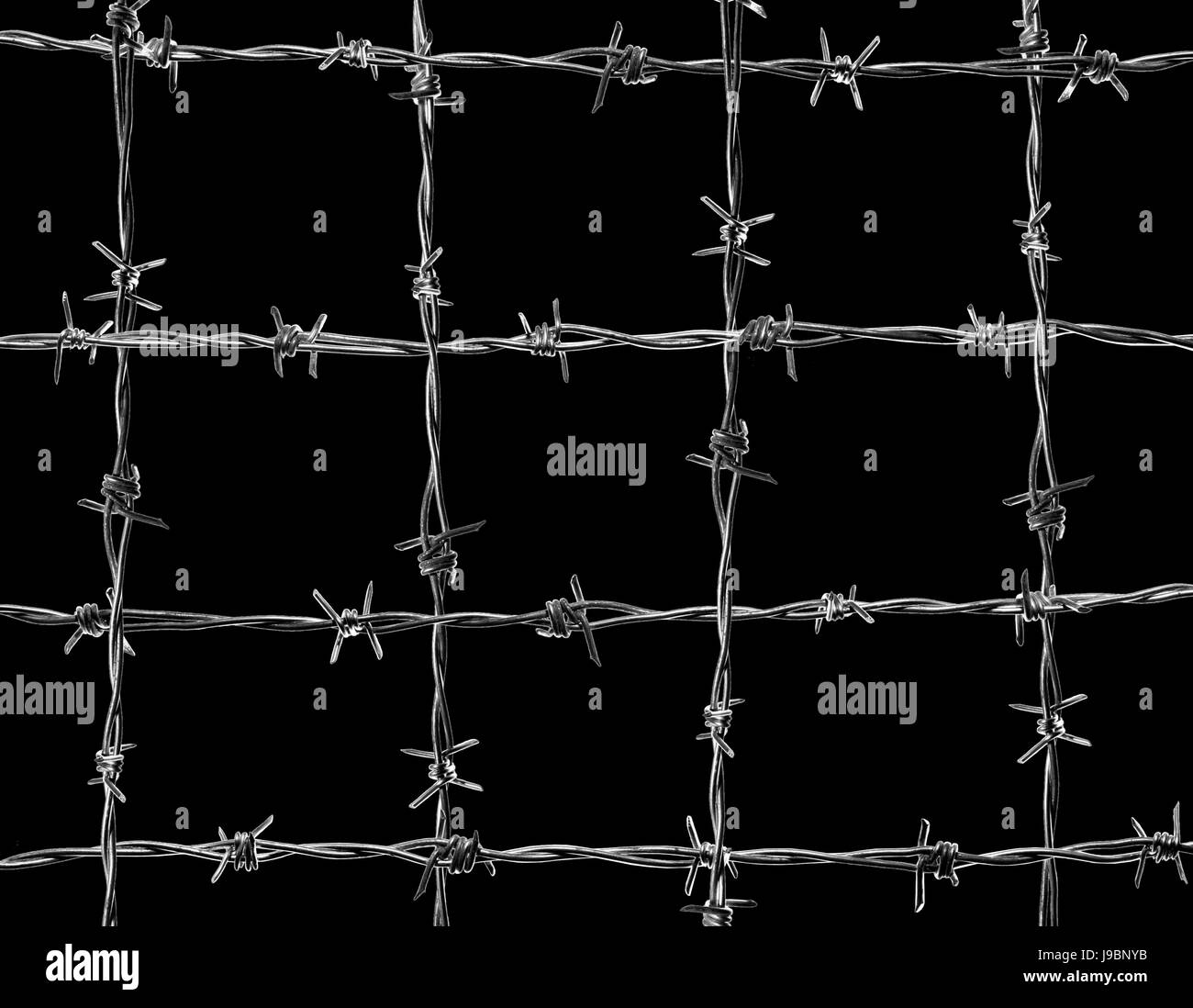 4 horizontal lines and 4 vertical of new and clean barbed wire isolated ...