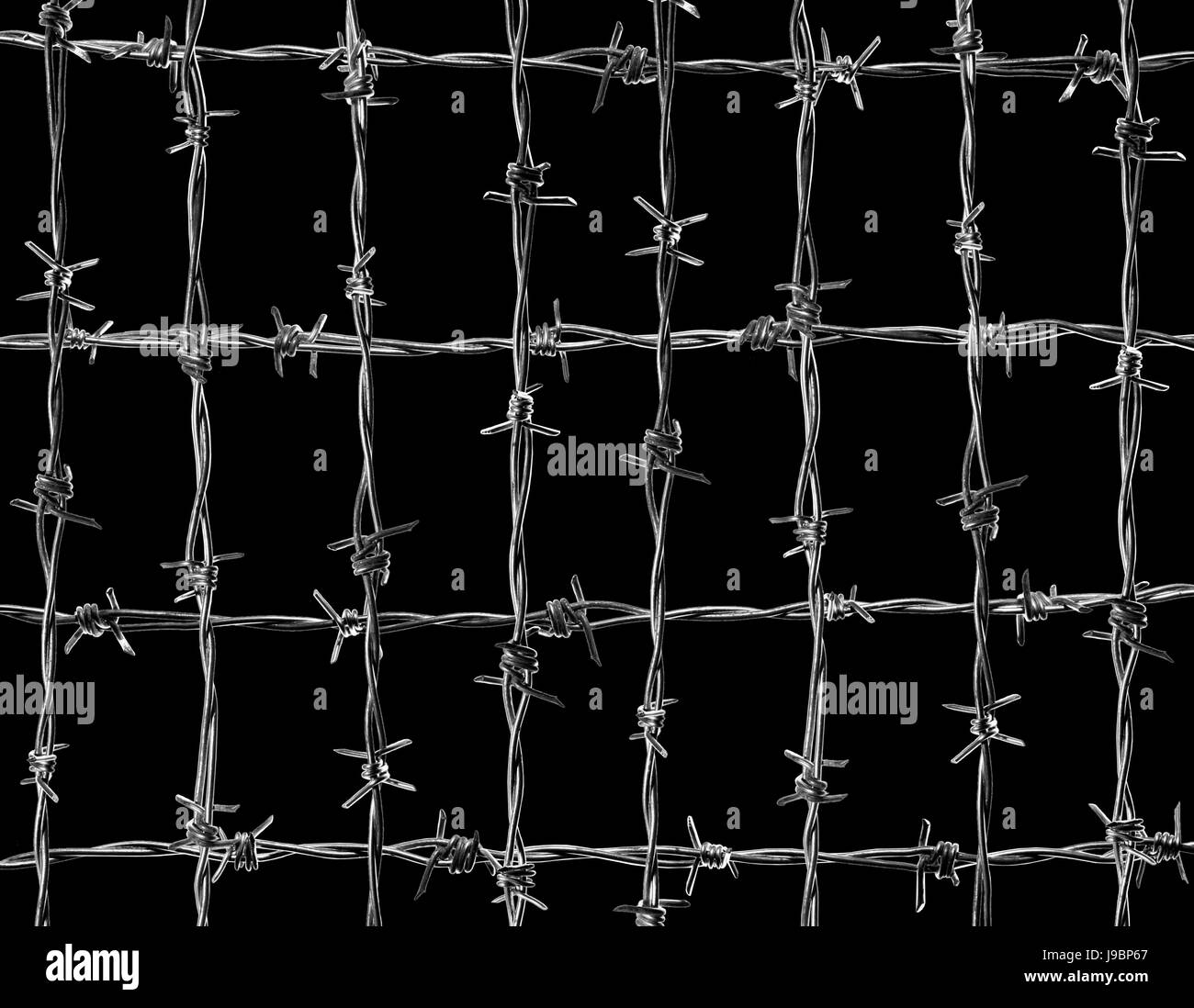 4 horizontal lines and 8 vertical of new and clean barbed wire isolated ...