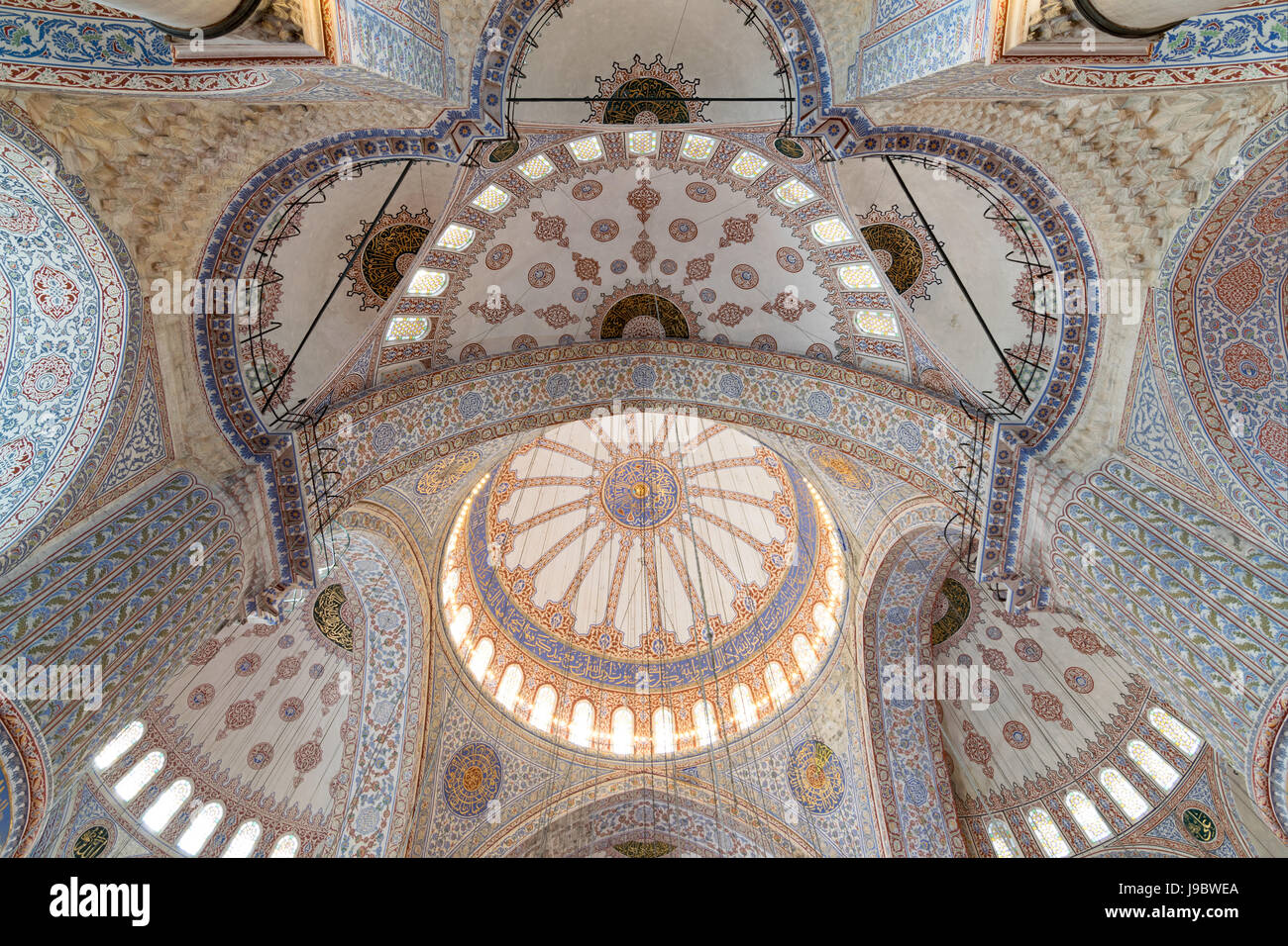 Decorated ceiling of Sultan Ahmet mosque (blue mosque) with huge ...