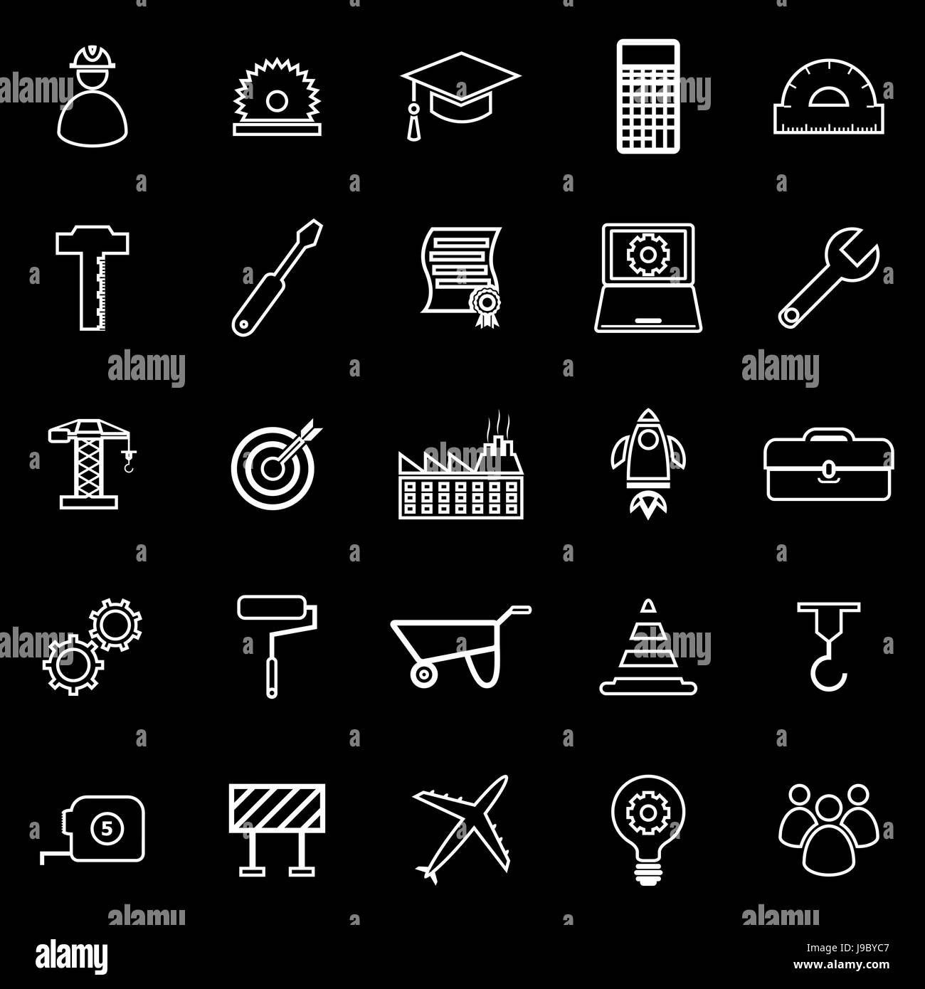Engineering line icons on black background, stock vector Stock Vector ...