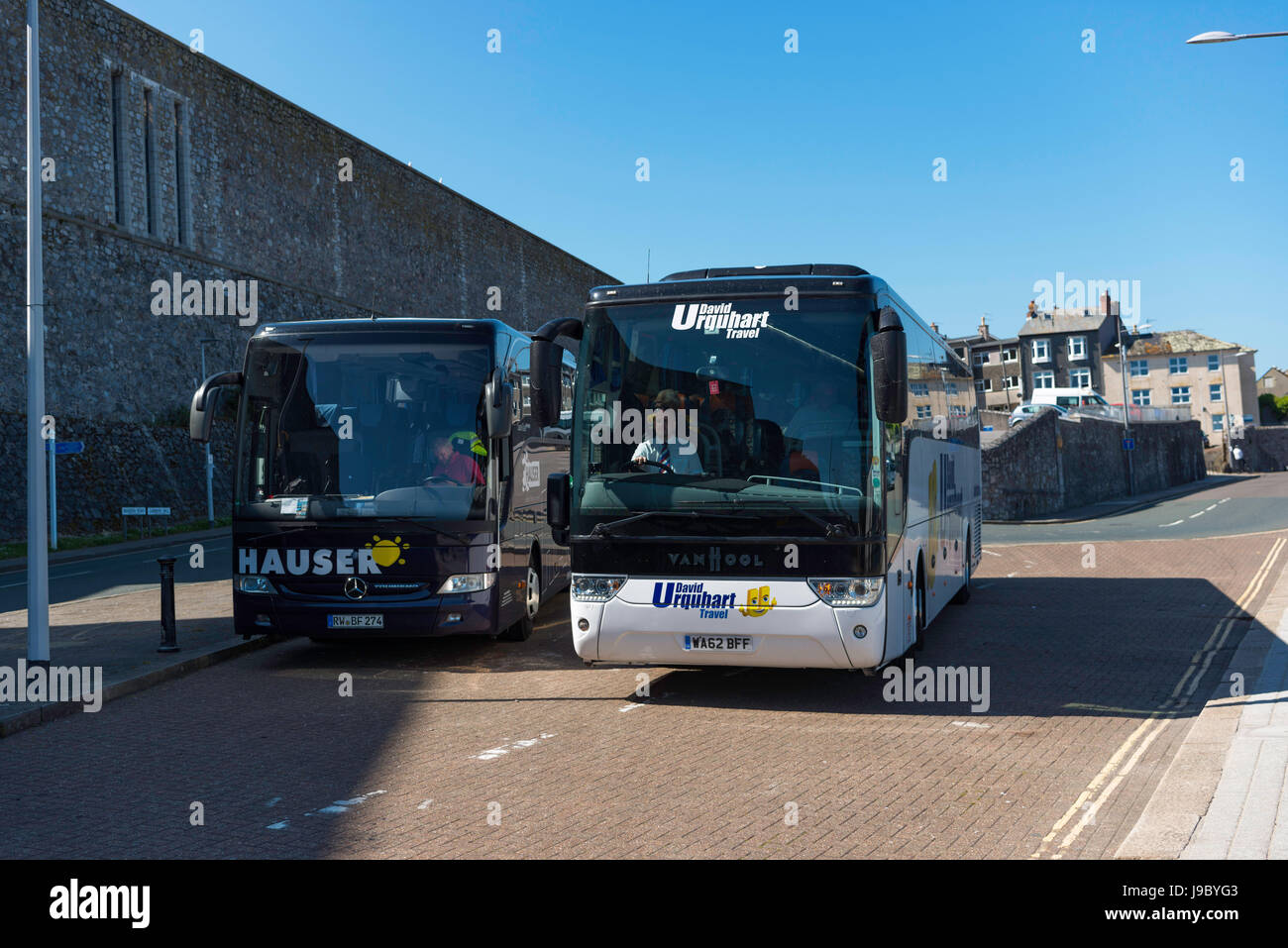 Tourist coaches in Plymouth Stock Photo - Alamy