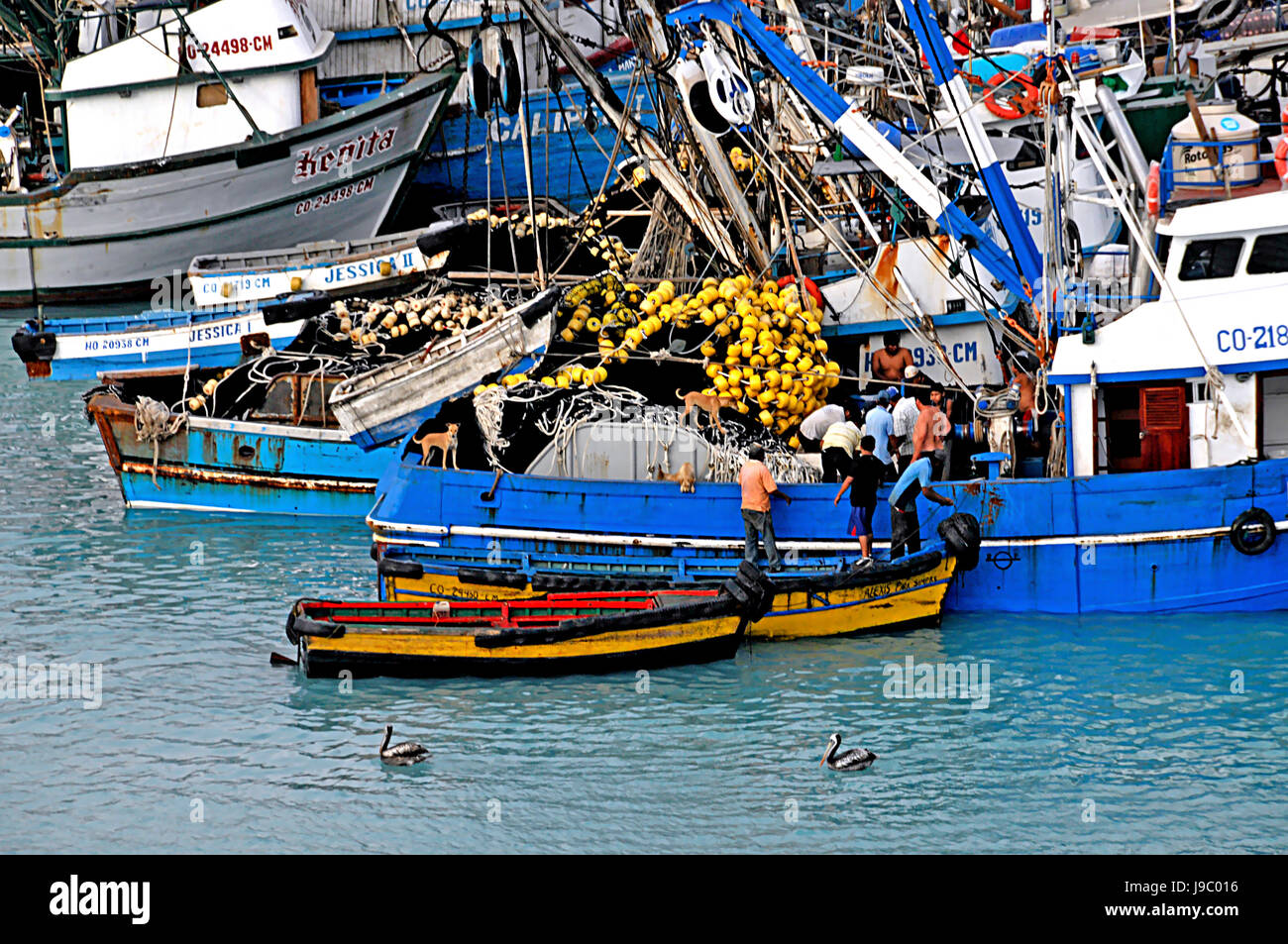 Fishing Boats and Pelicans at El Callao, Lima Peru on 3/24/2014 Stock ...