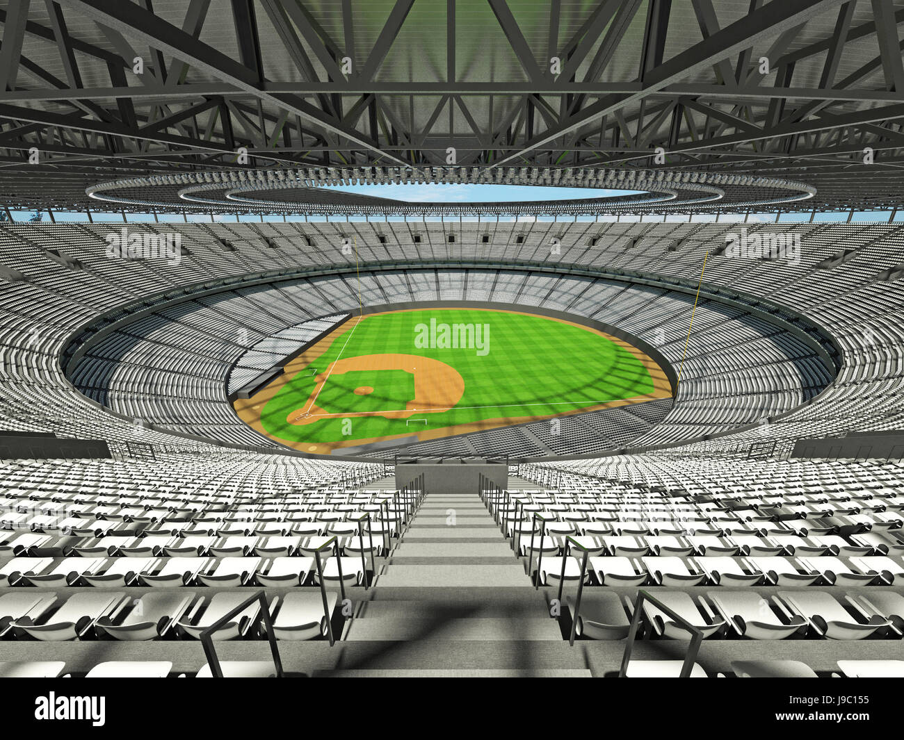 3D render of baseball stadium with white seats for hundred thousand ...