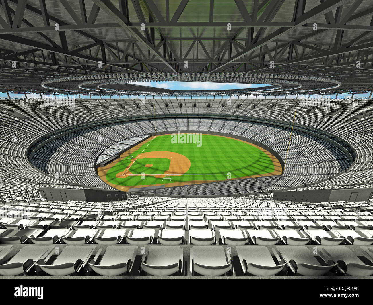 3D render of baseball stadium with white seats for hundred thousand ...
