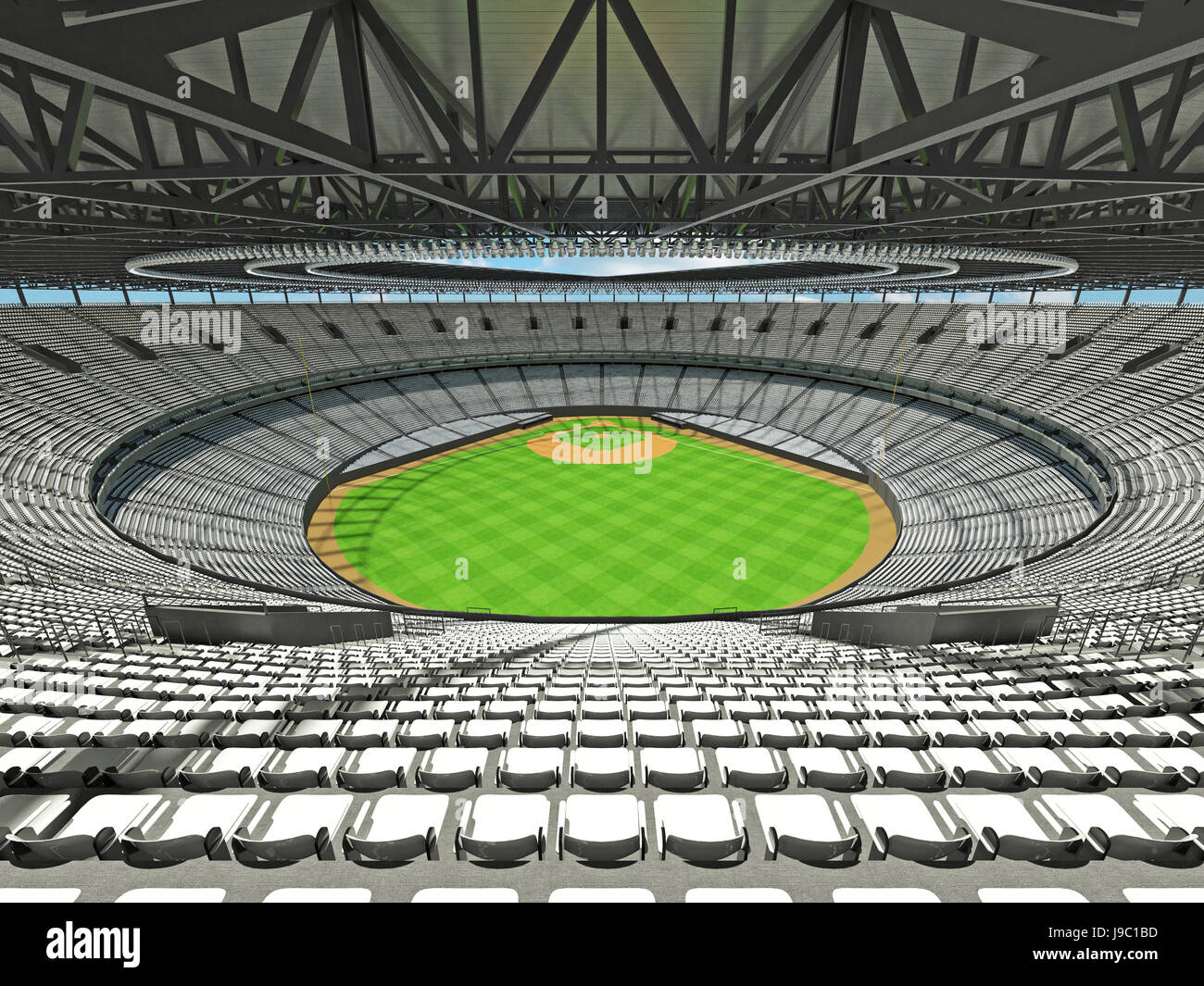 3D render of baseball stadium with white seats for hundred thousand ...