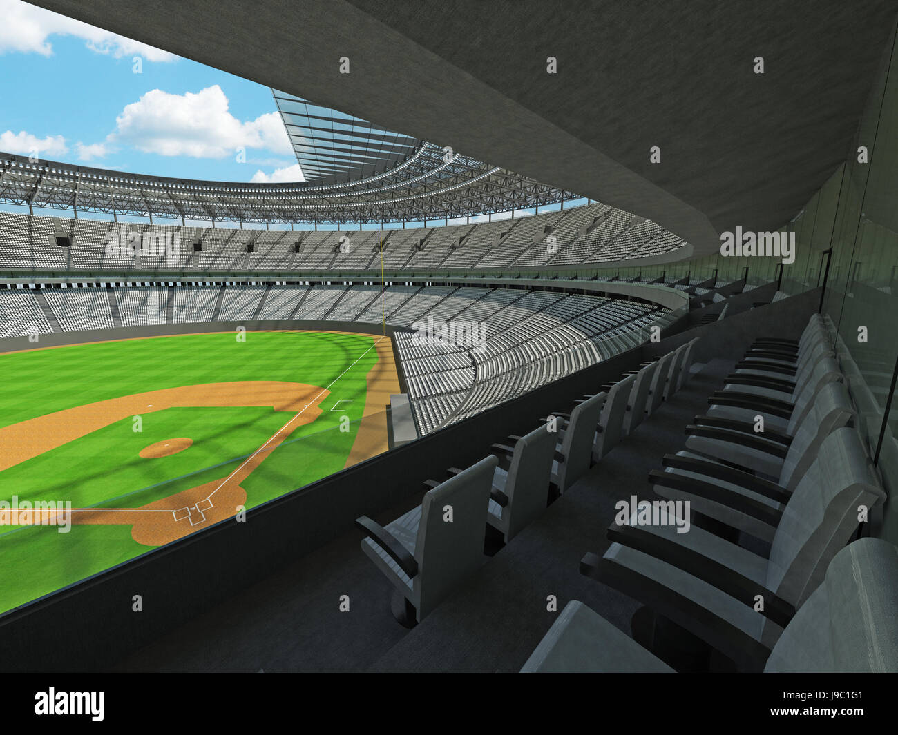 3D render of baseball stadium with white seats for hundred thousand ...