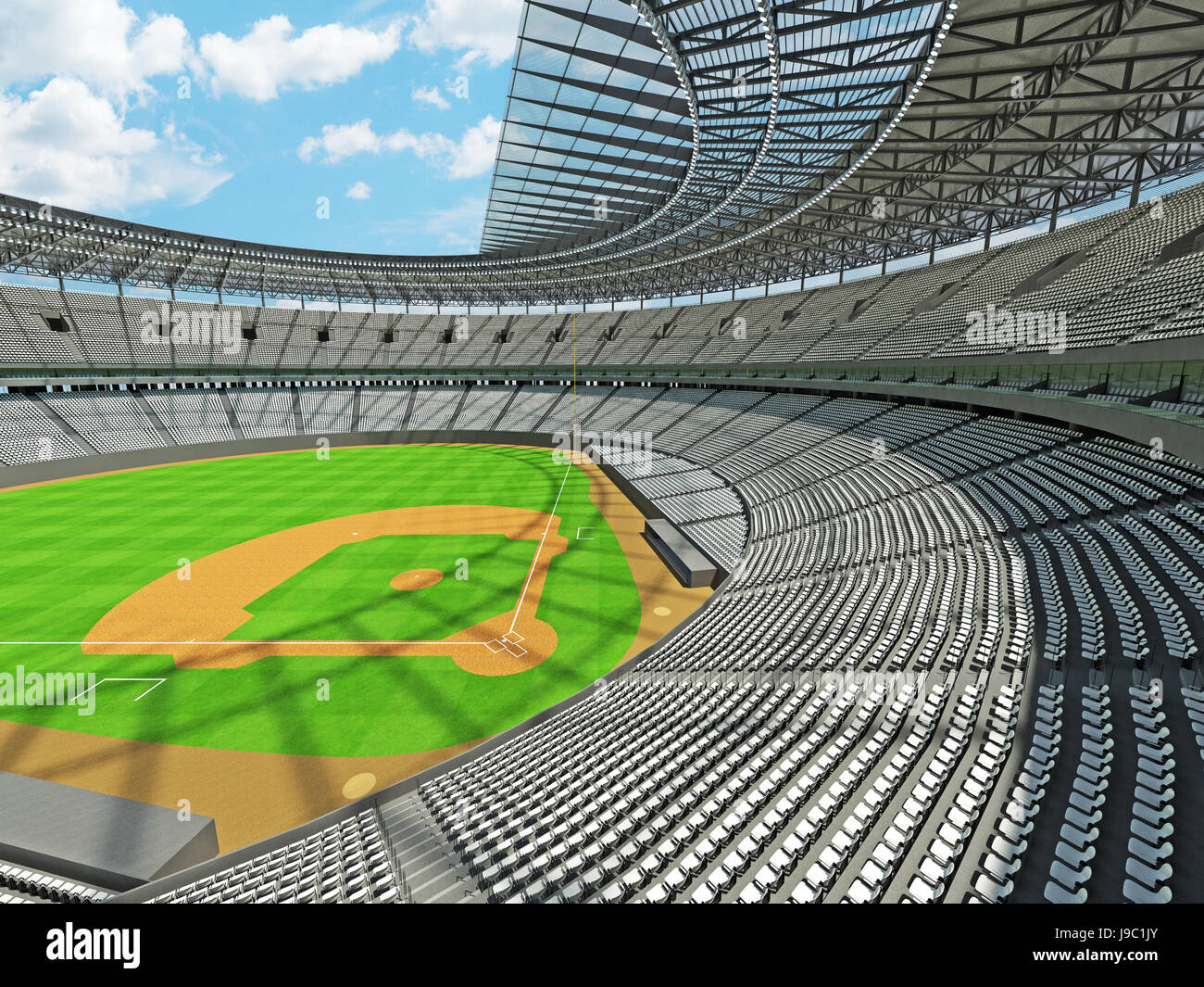 3D render of baseball stadium with white seats for hundred thousand ...