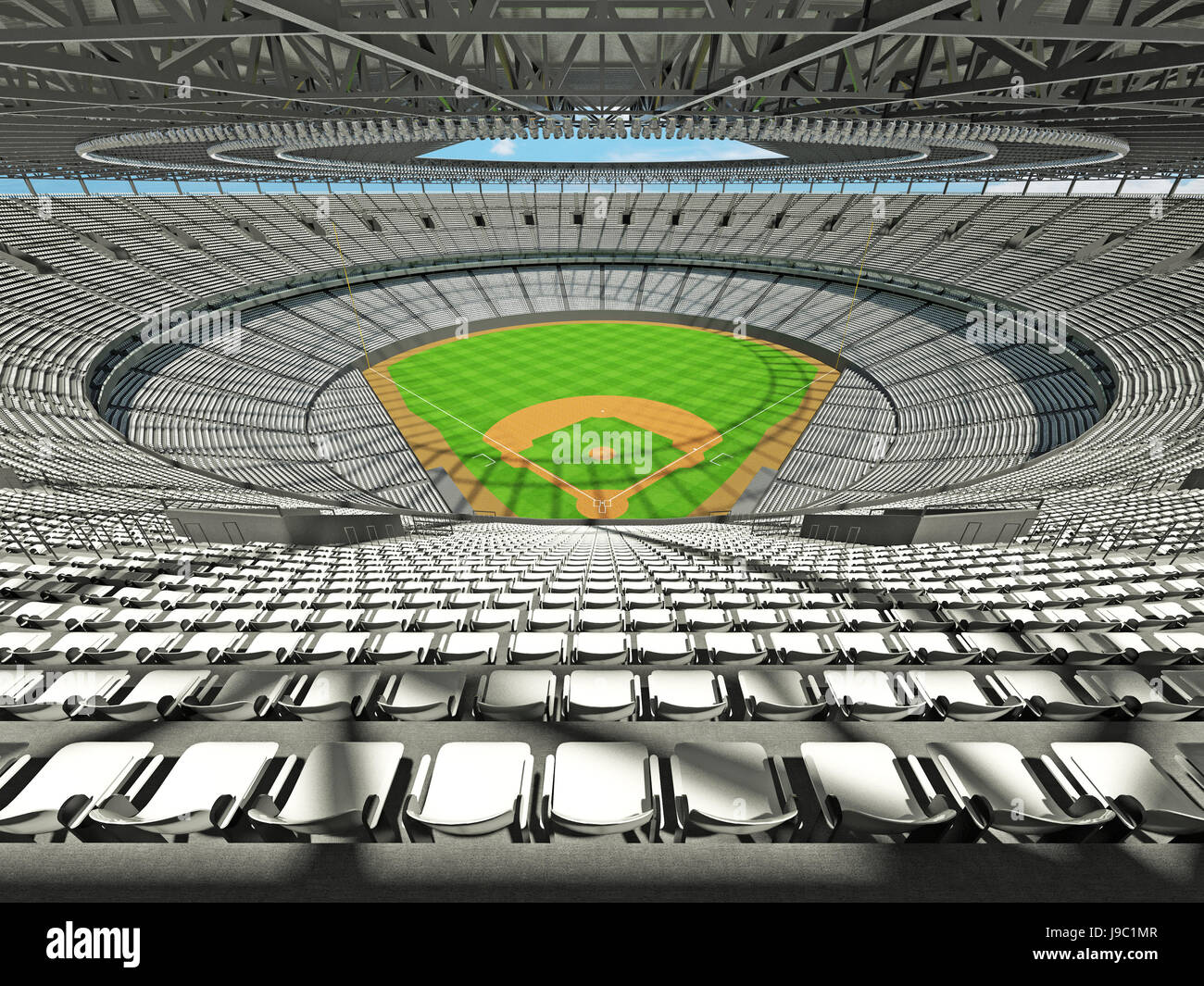 3D render of baseball stadium with white seats for hundred thousand ...