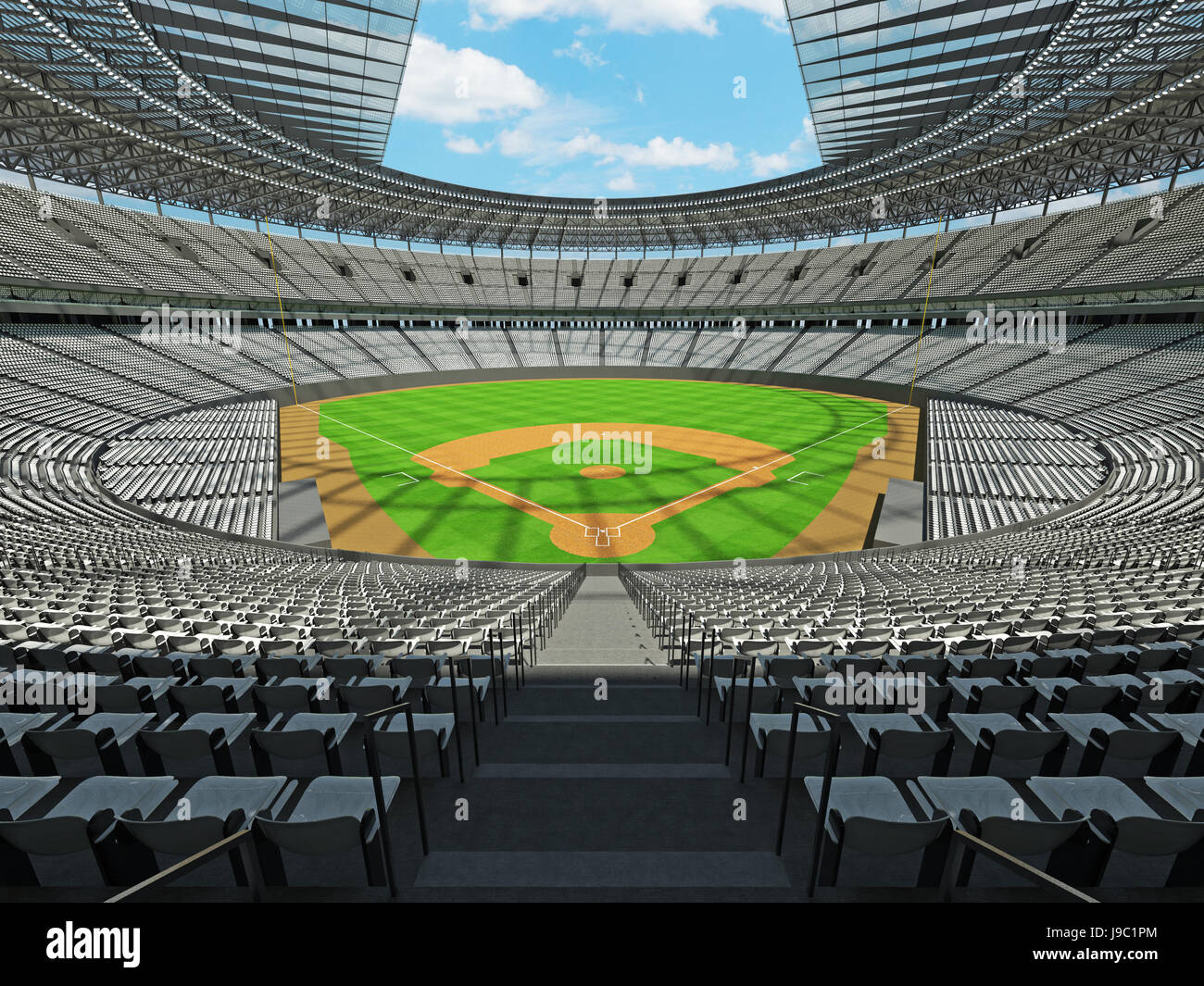 3D render of baseball stadium with white seats for hundred thousand ...