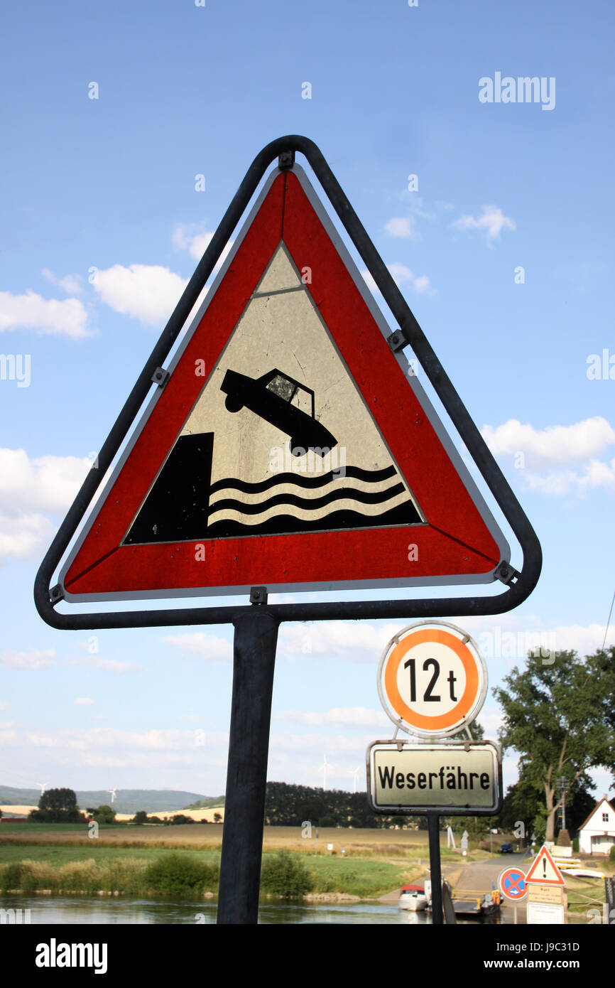 sign, signal, caution, traffic sign, ferry, bank, shore, sign, signal ...