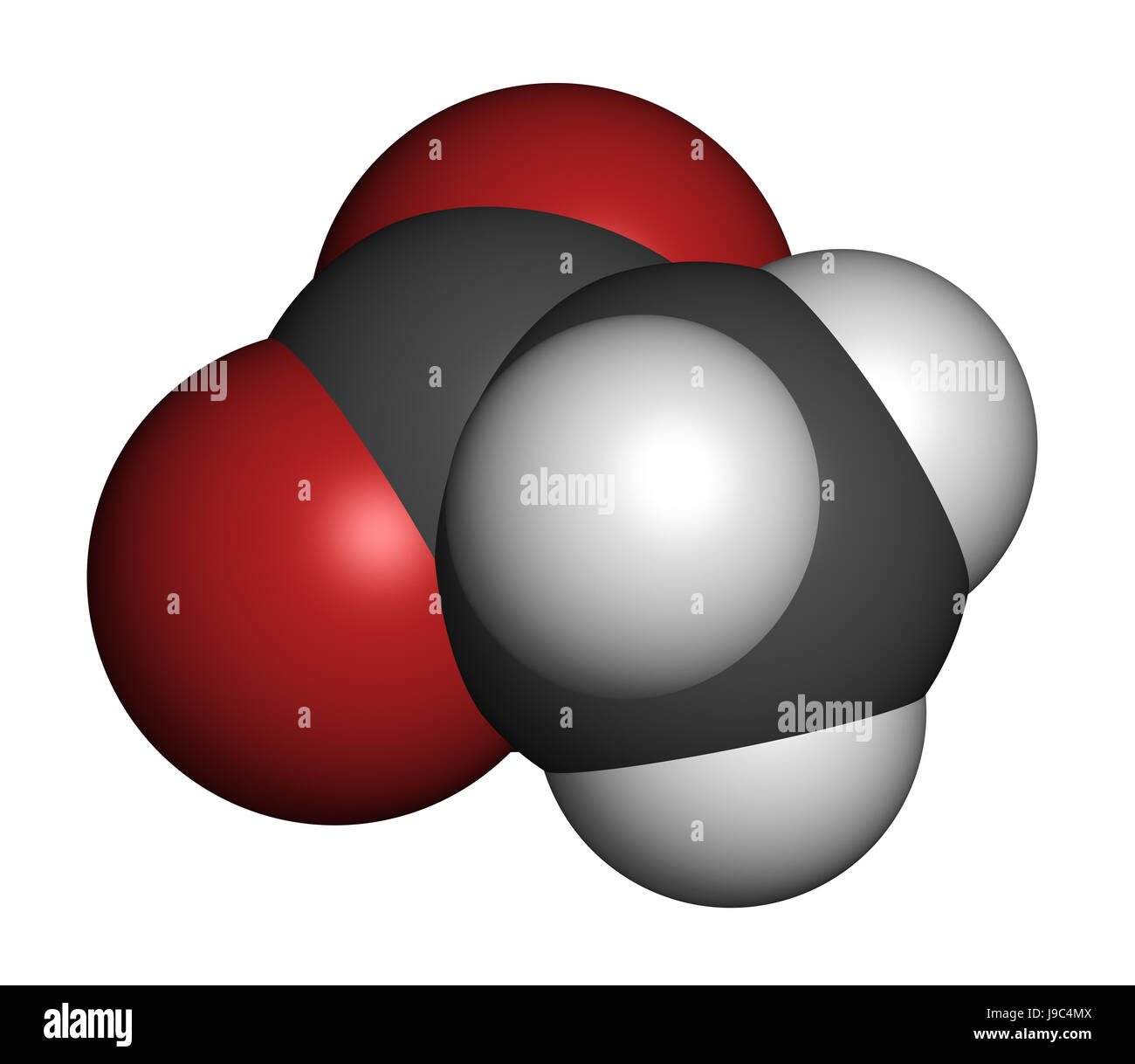 Acetate anion, chemical structure. 3D rendering. Atoms are represented ...