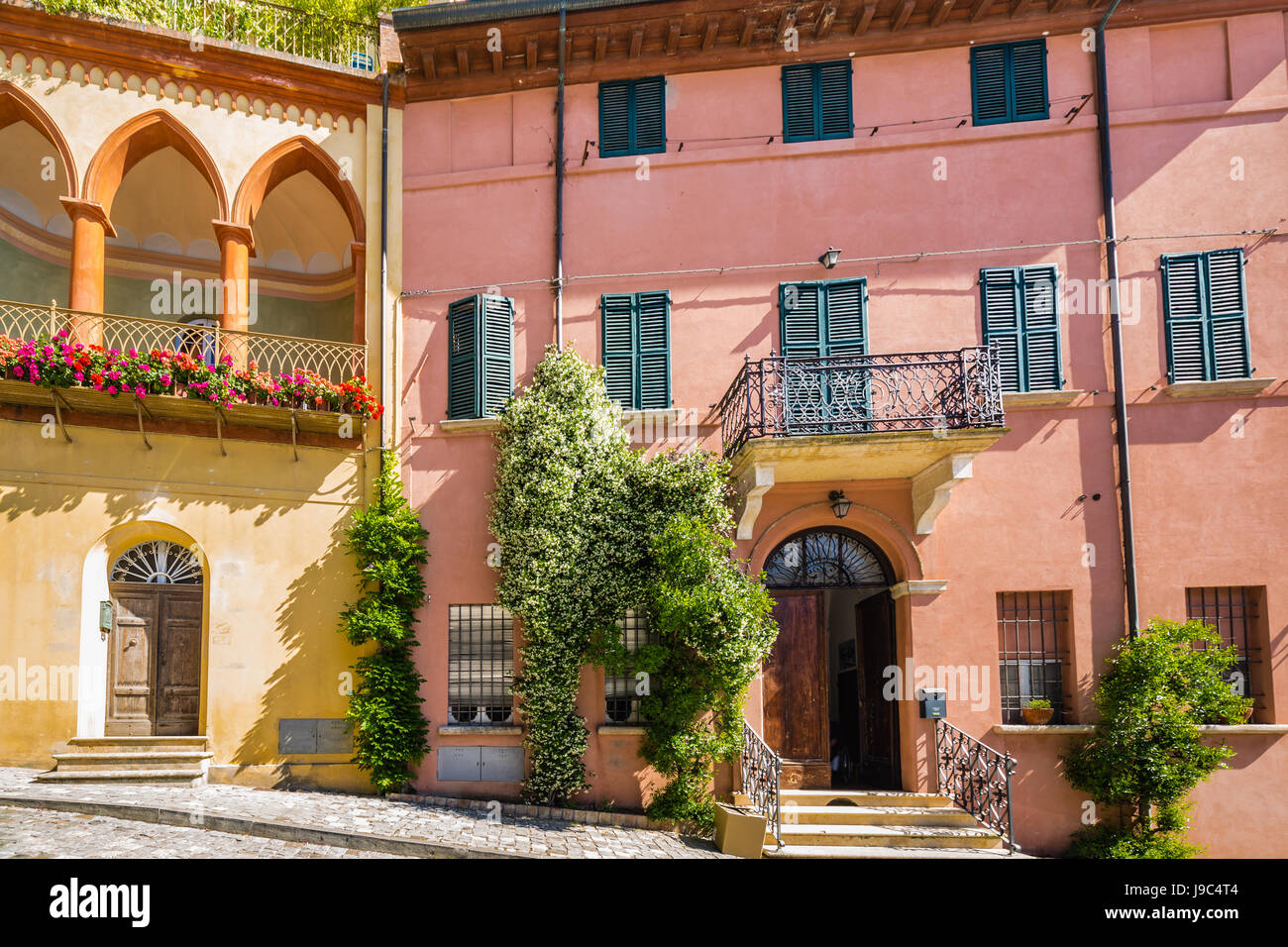 facade of ancient building in medieval village in Italy Stock Photo - Alamy