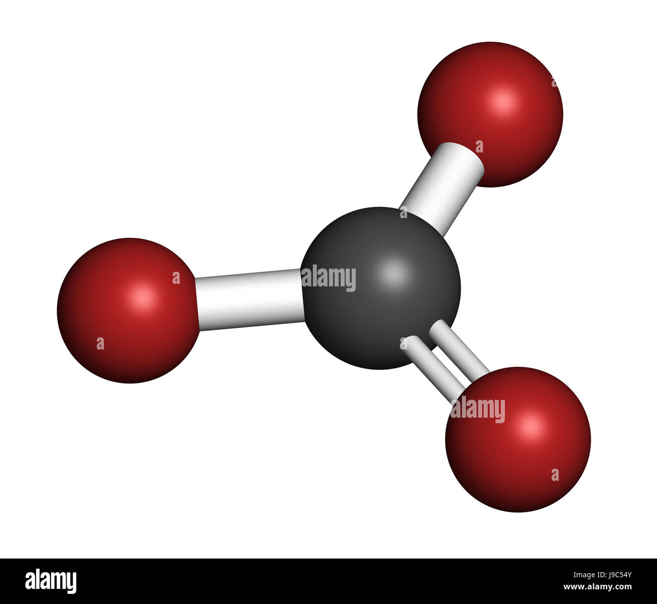 Carbonate anion, chemical structure. 3D rendering. Atoms are ...