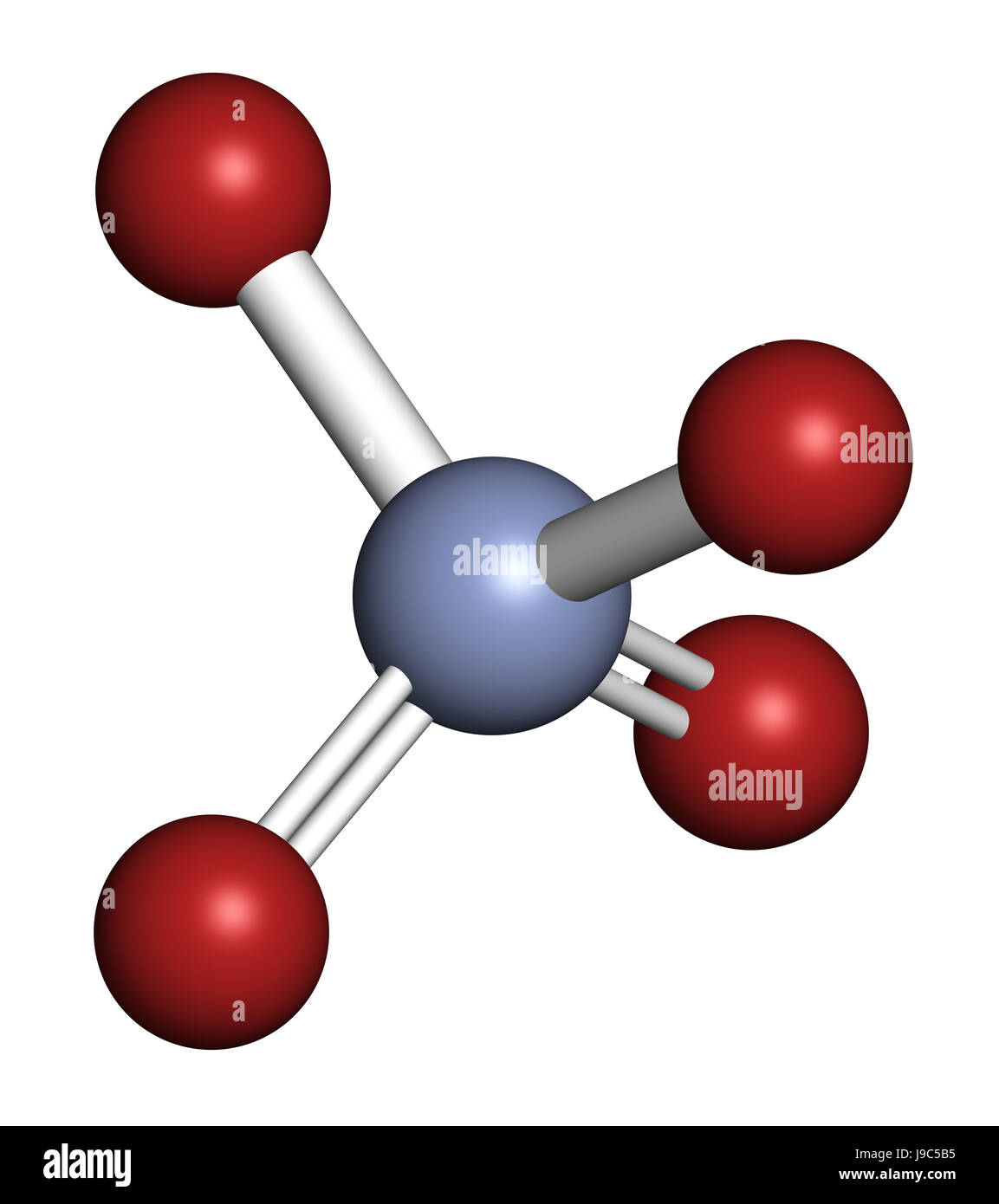 Chromate anion, chemical structure. 3D rendering. Atoms are represented ...