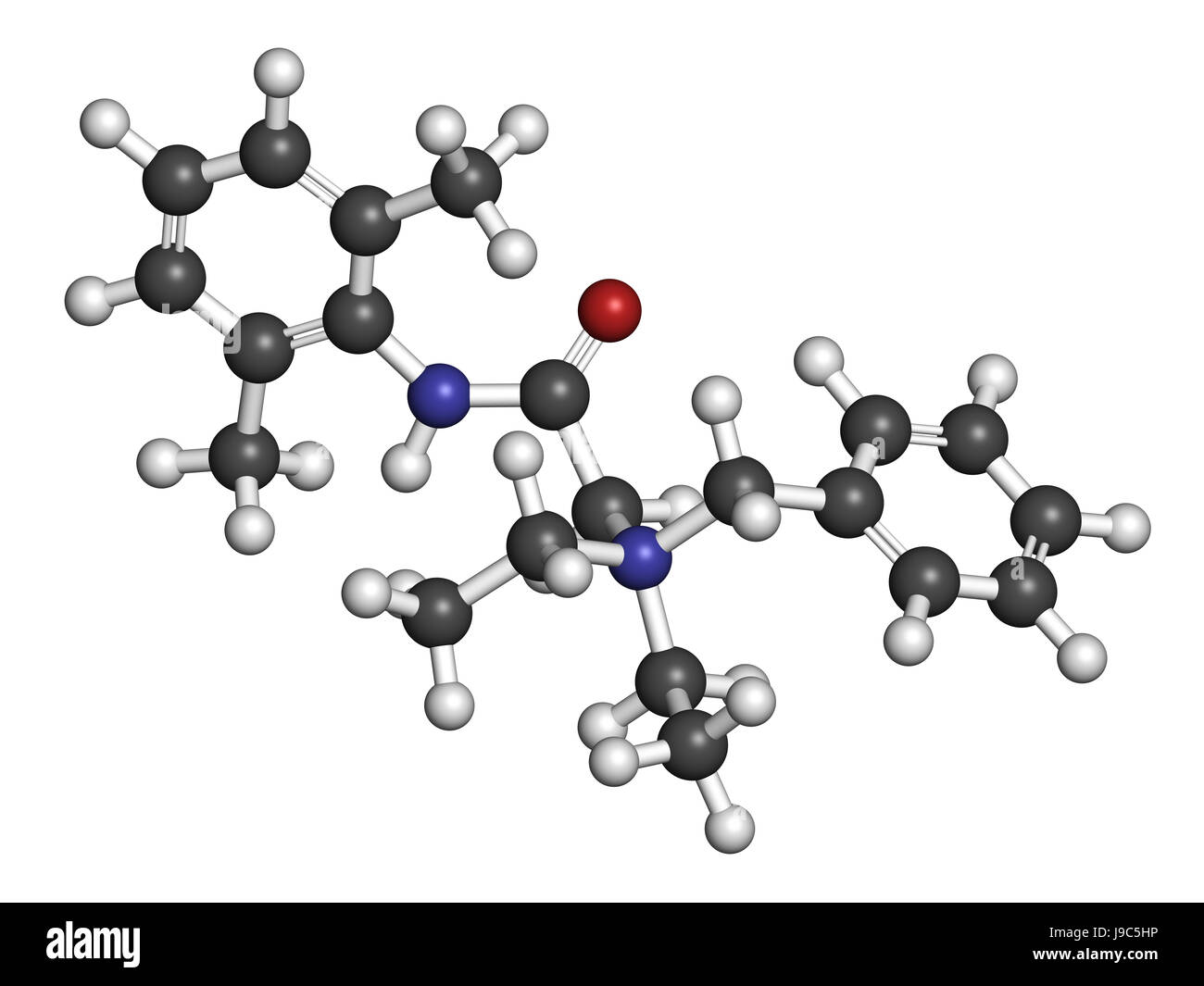 Denatonium bittering agent molecule. 3D rendering. Atoms are ...