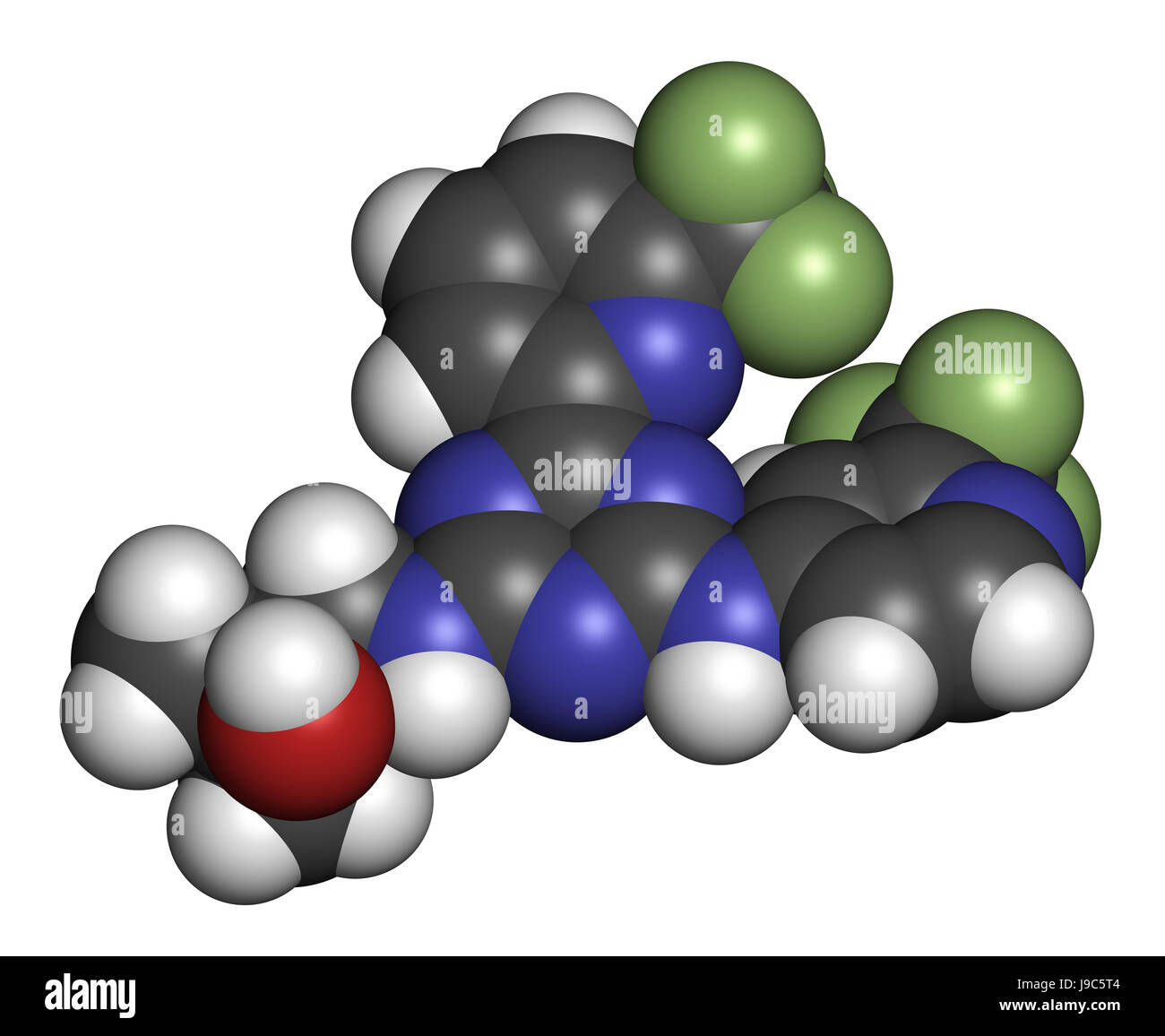 Enasidenib cancer drug molecule (IDH2 inhibitor). 3D rendering. Atoms ...