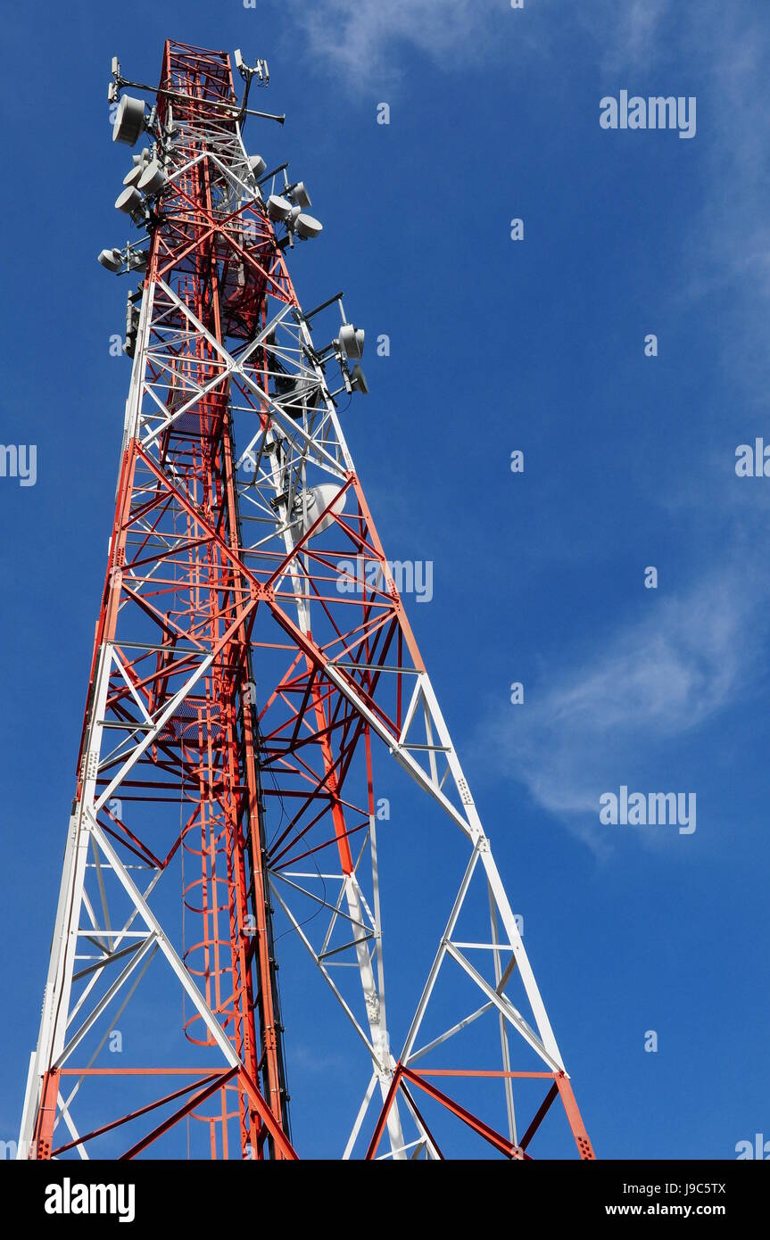 tower, technology, wireless, telecom, cellular, blue, tower, field ...