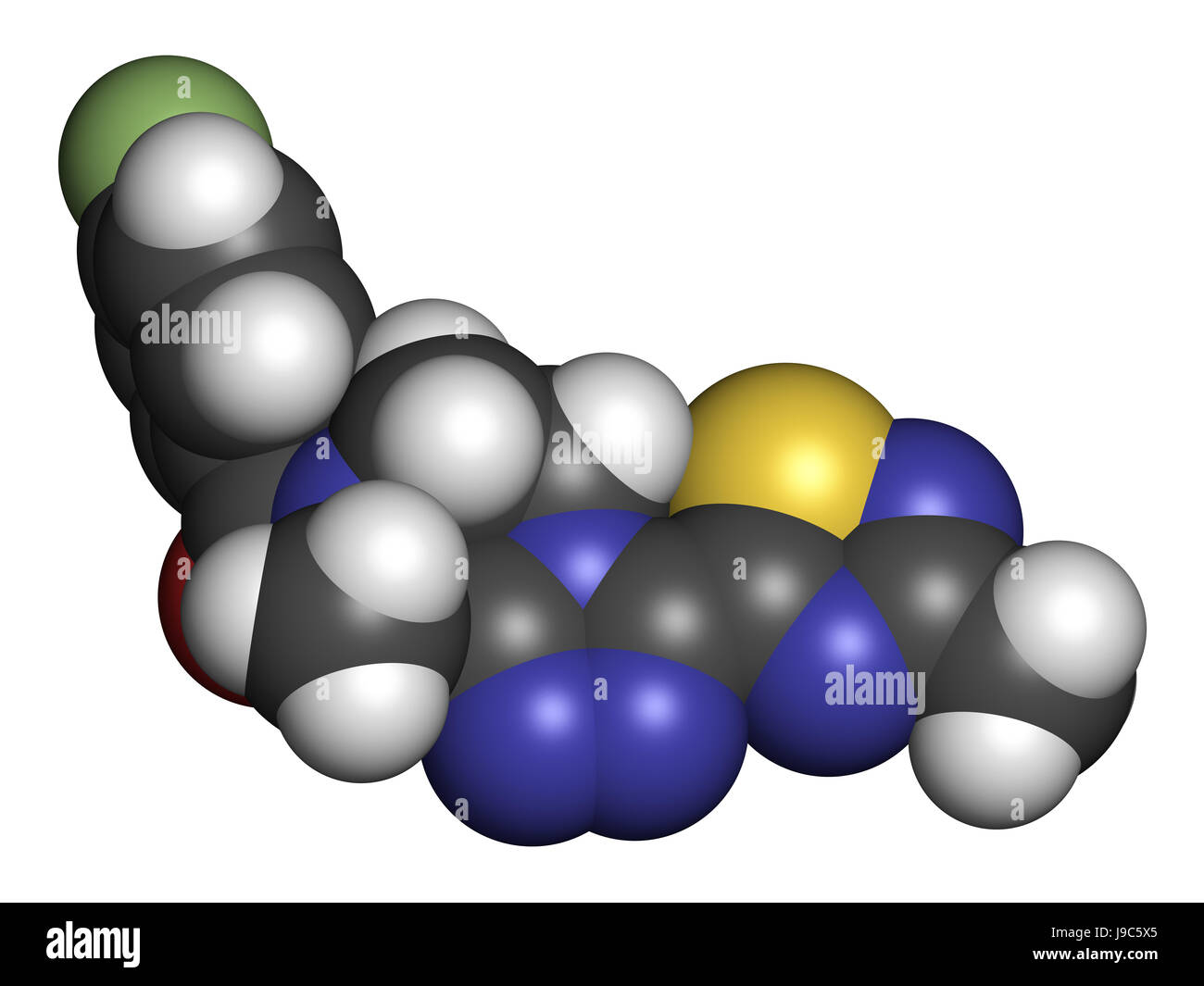 Fezolinetant drug molecule (NK3 receptor inhibitor). 3D rendering ...