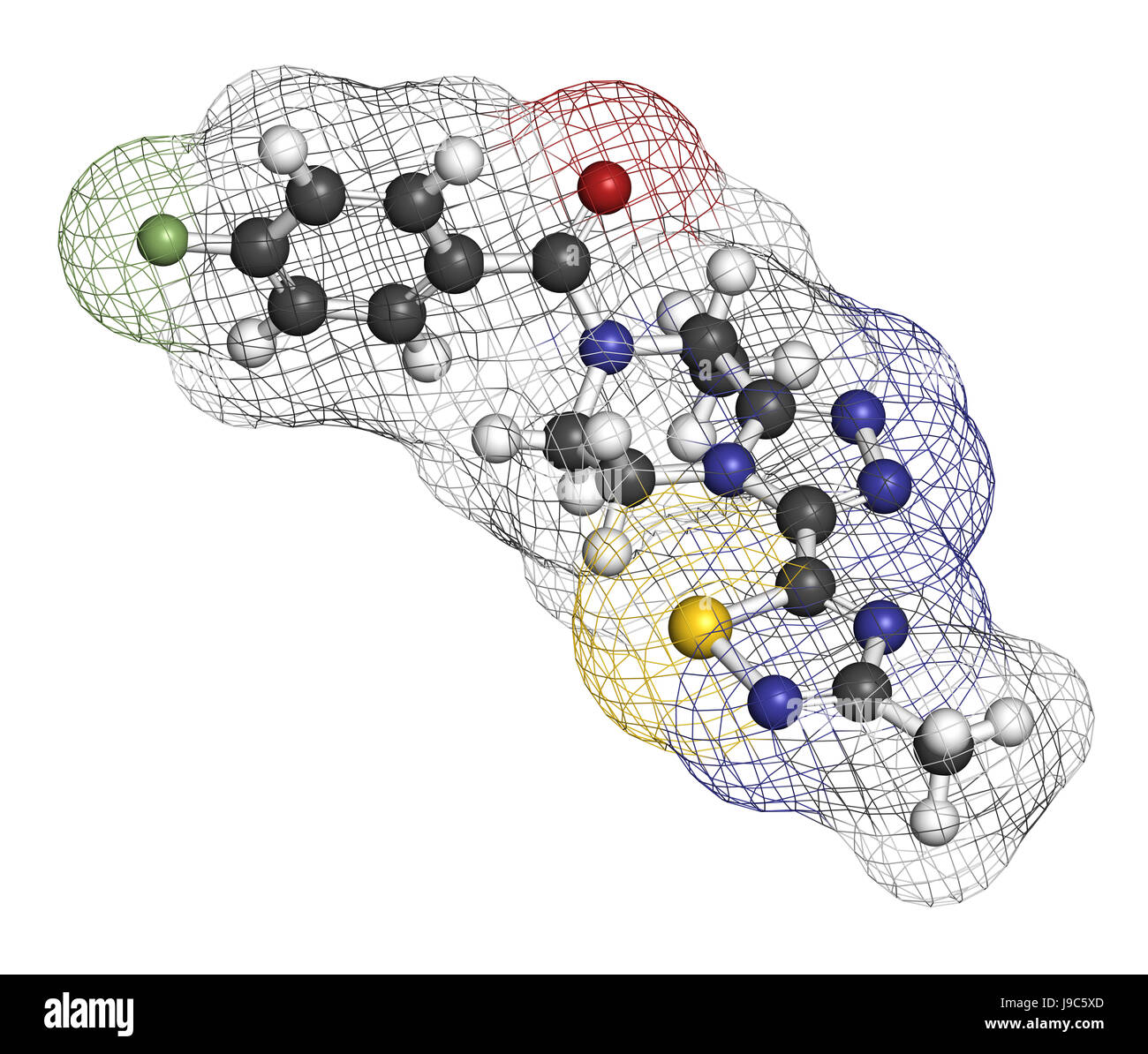 Fezolinetant drug molecule (NK3 receptor inhibitor). 3D rendering ...